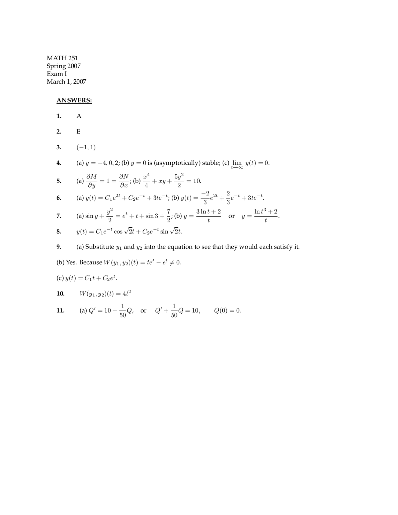 Mass Weighing - Ordinary and Partial Differential Equations - Solved Exam - Docsity