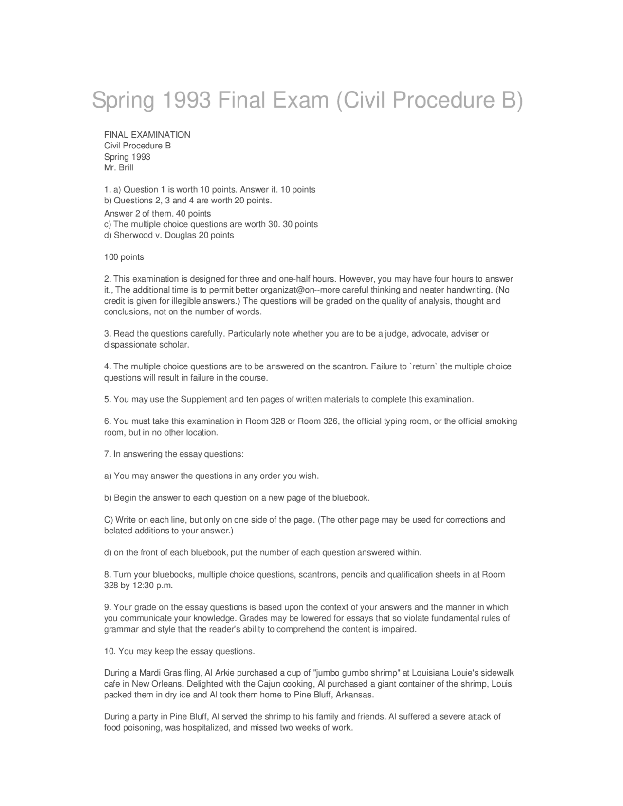 Complaint To Assert Civil Procedure Past Paper Docsity
