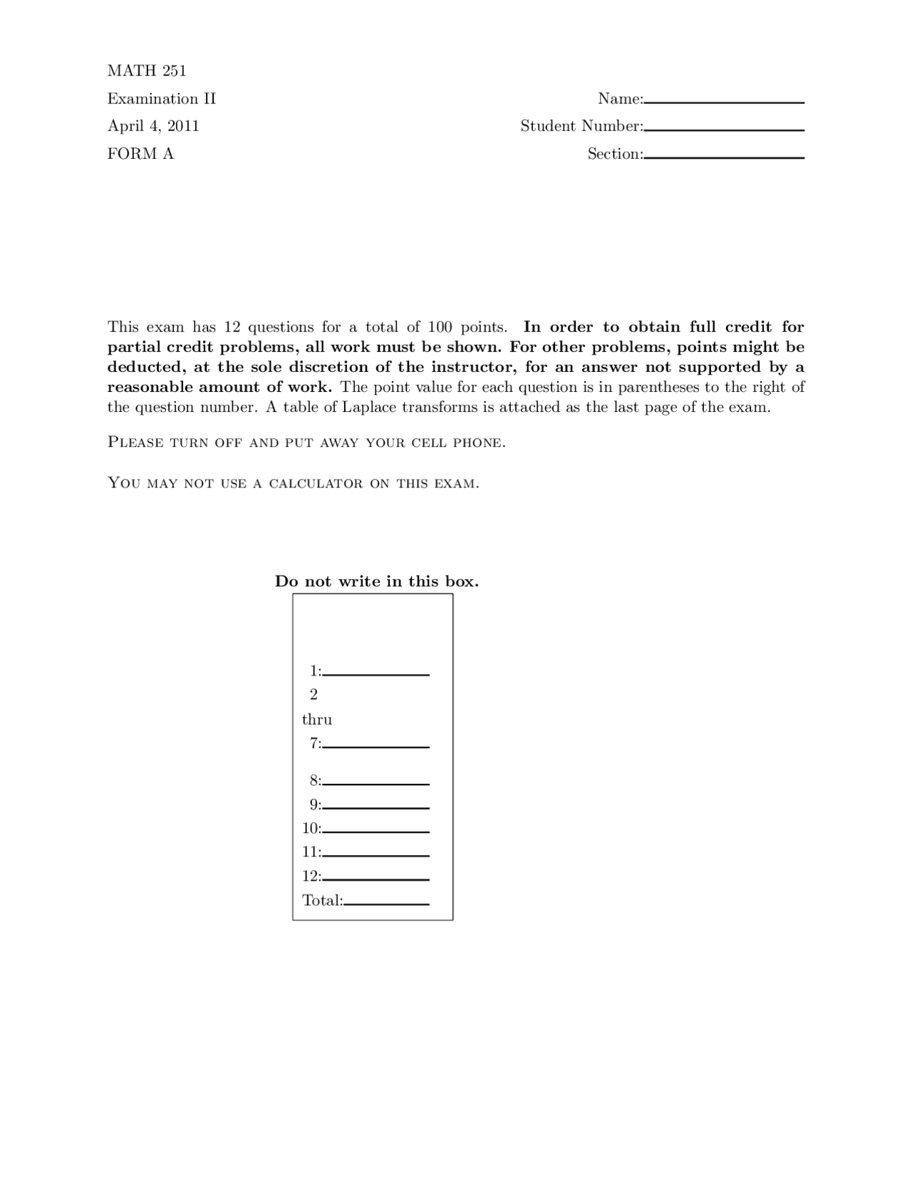 Mass Spring System - Ordinary and Partial Differential Equations - Exam - Docsity