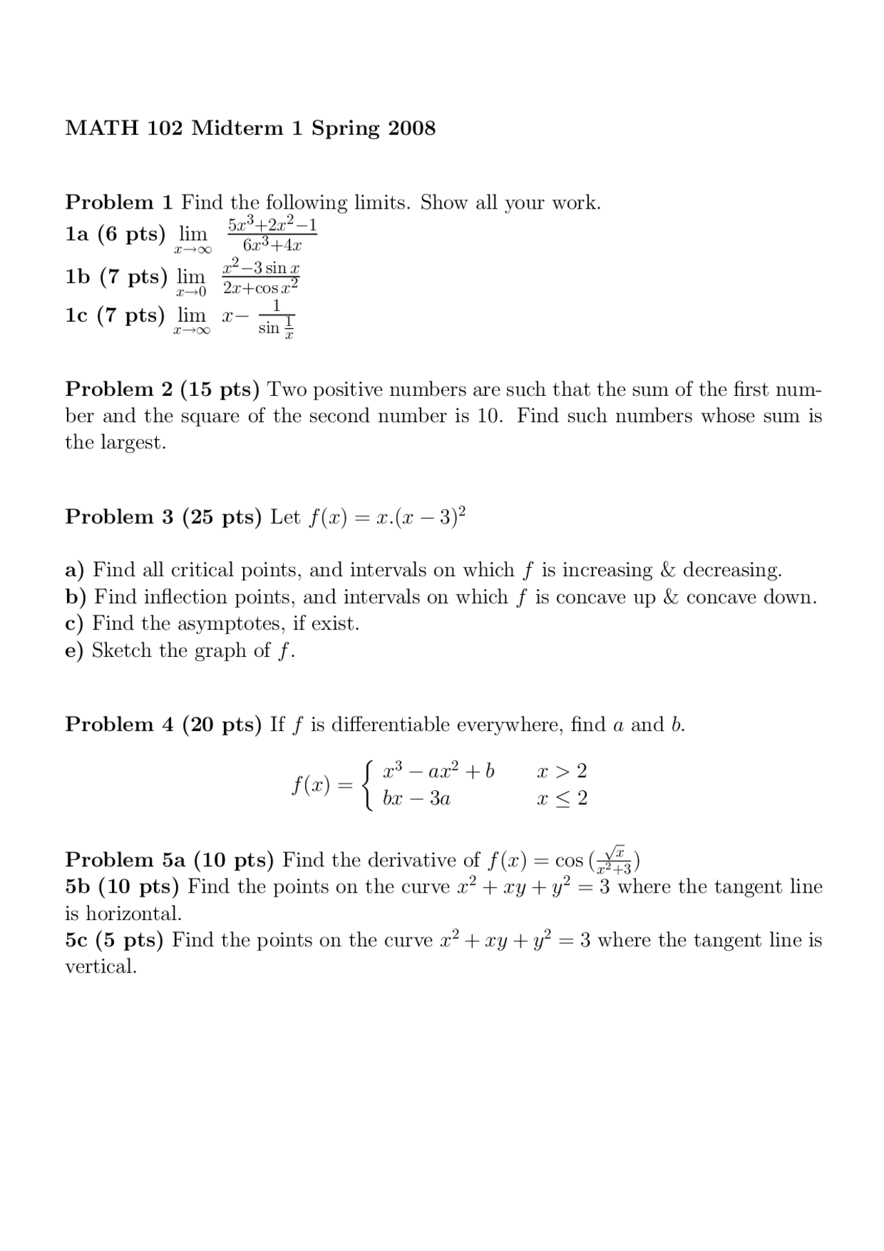 Positive Numbers Calculus Exam Docsity