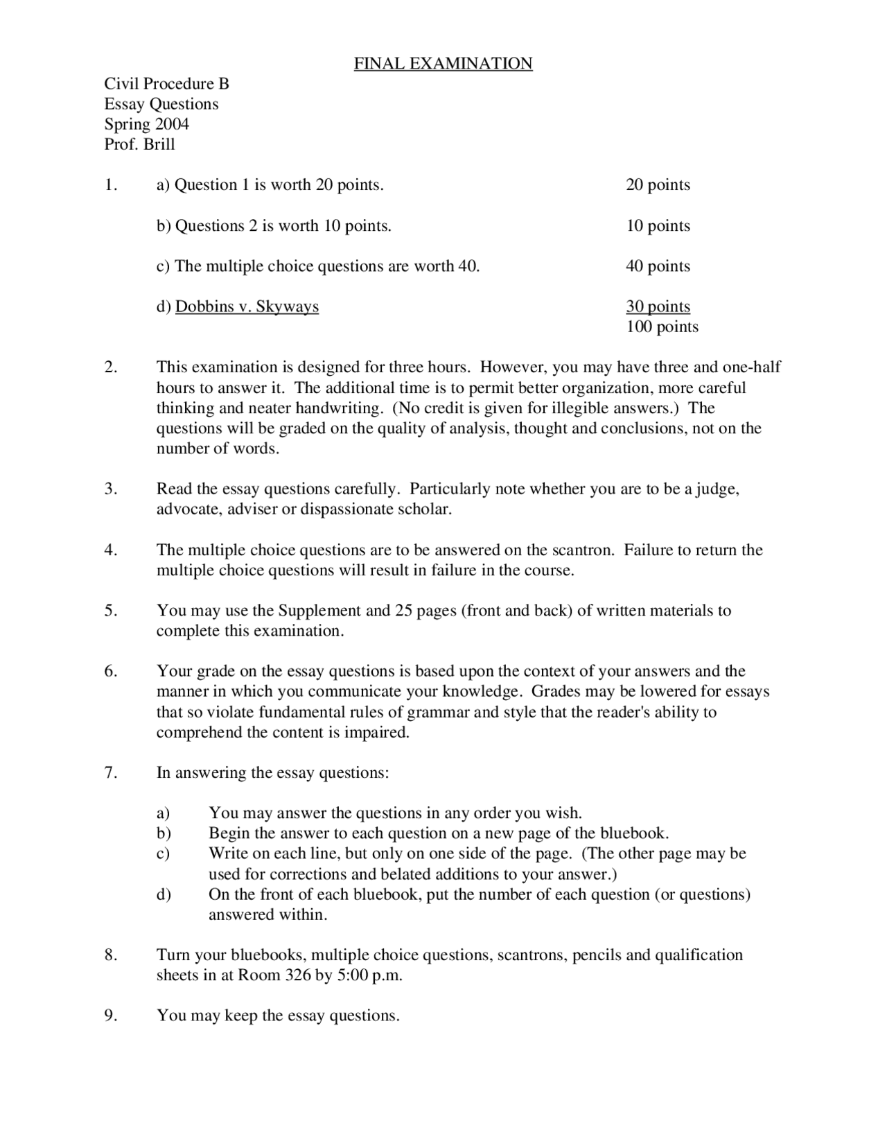 Cross Examination Civil Procedure Past Paper Docsity