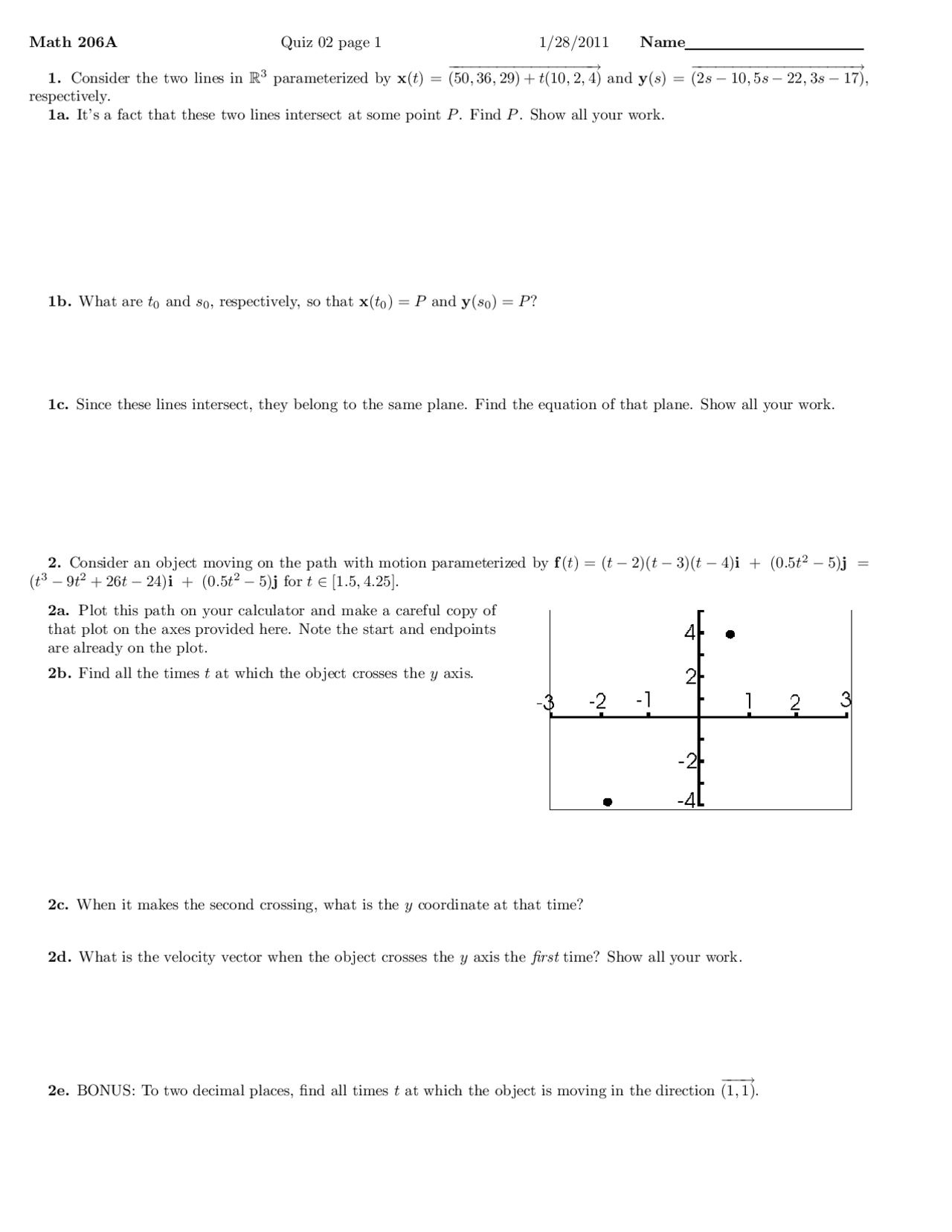 Lines Intersect Multivariable Quiz Docsity