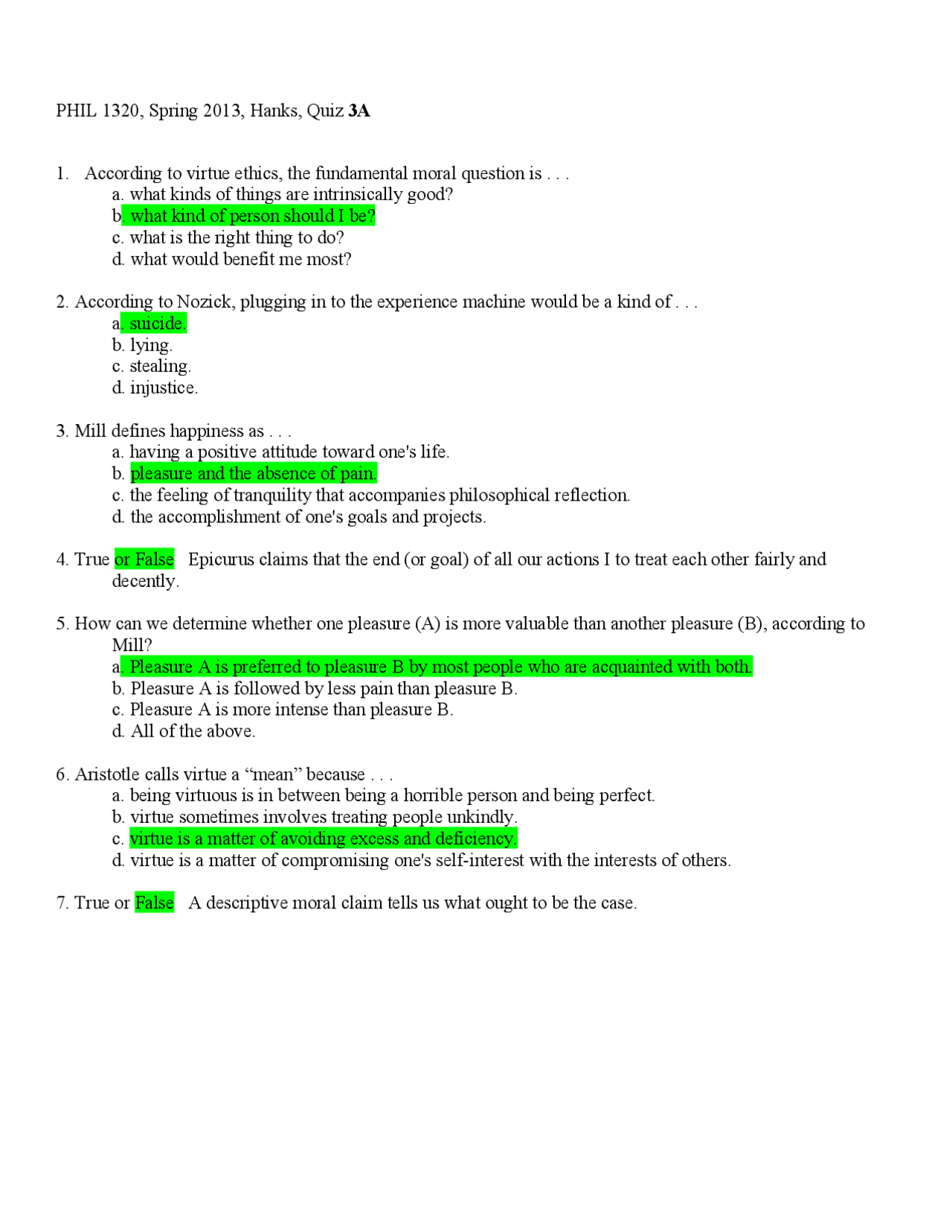 7 Mcqs With Solutions On Ethics And Society Phil 1320 Docsity