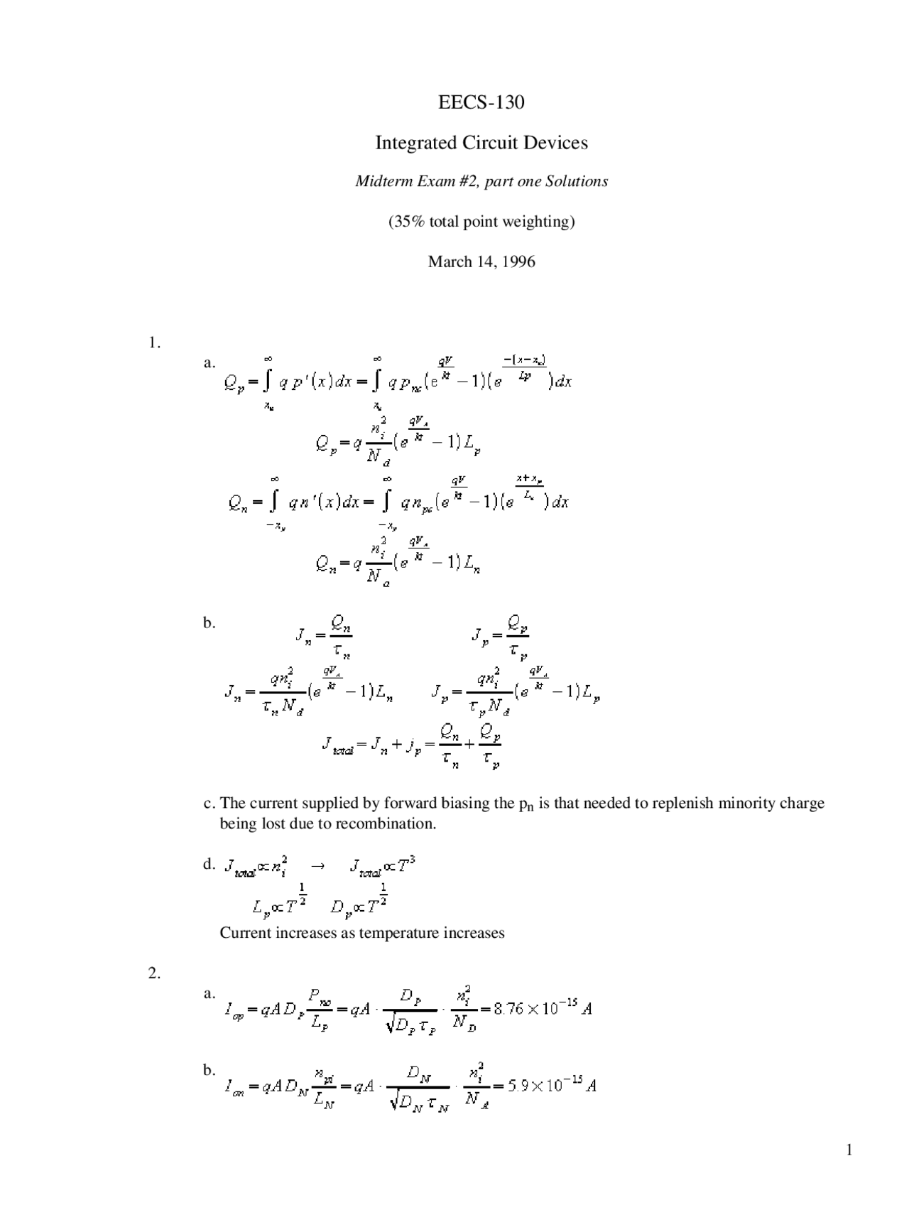 Current Supplied Integrated Circuit Devices Exam Docsity