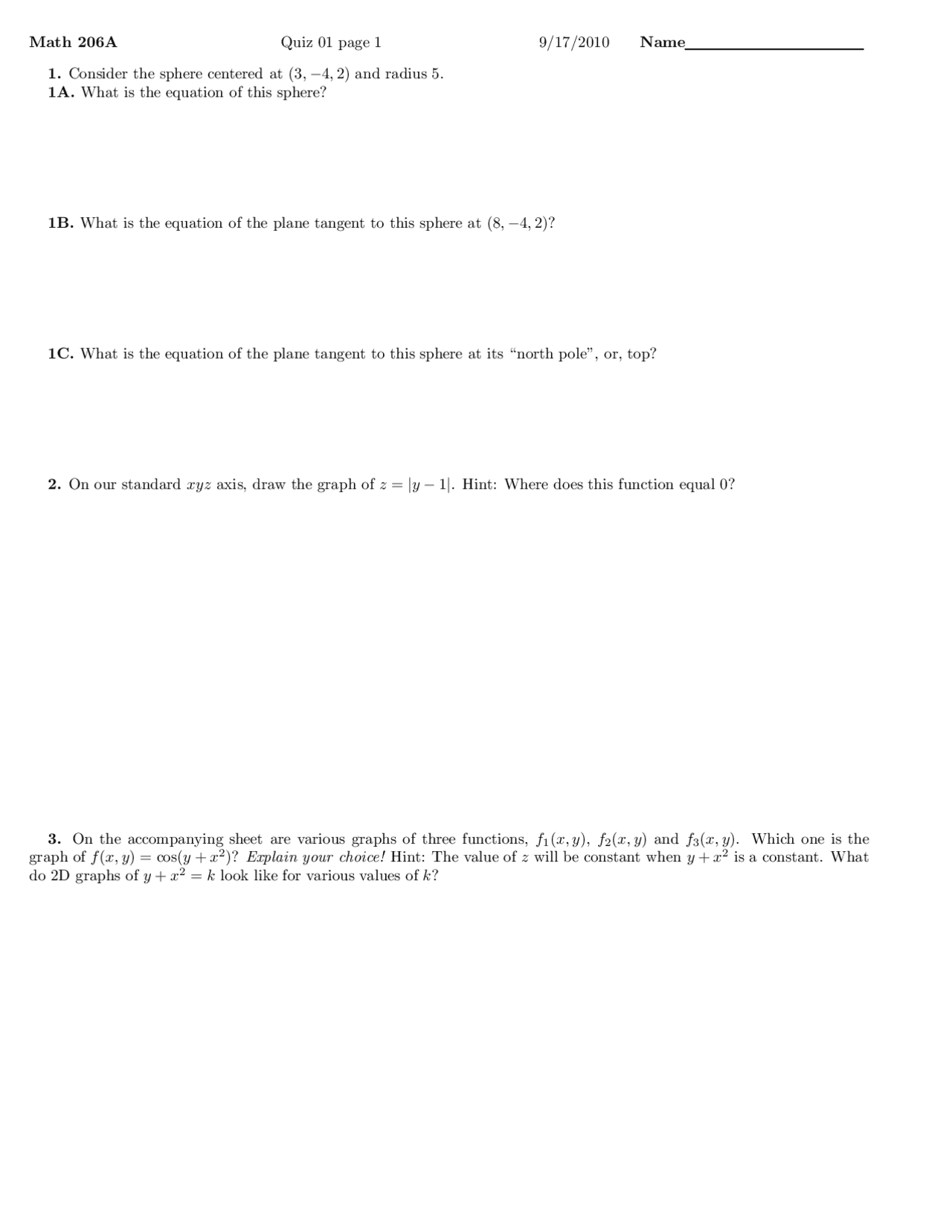 Equation Multivariable Quiz Docsity