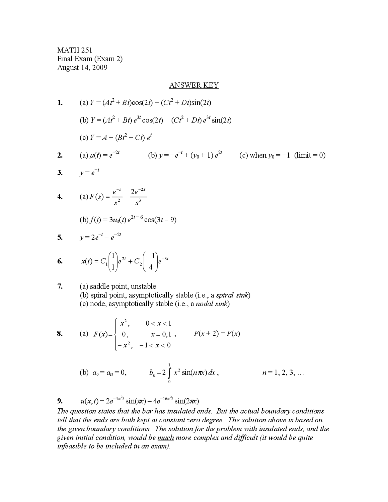 Suitable Ordinary And Partial Differential Equations Solved Exam