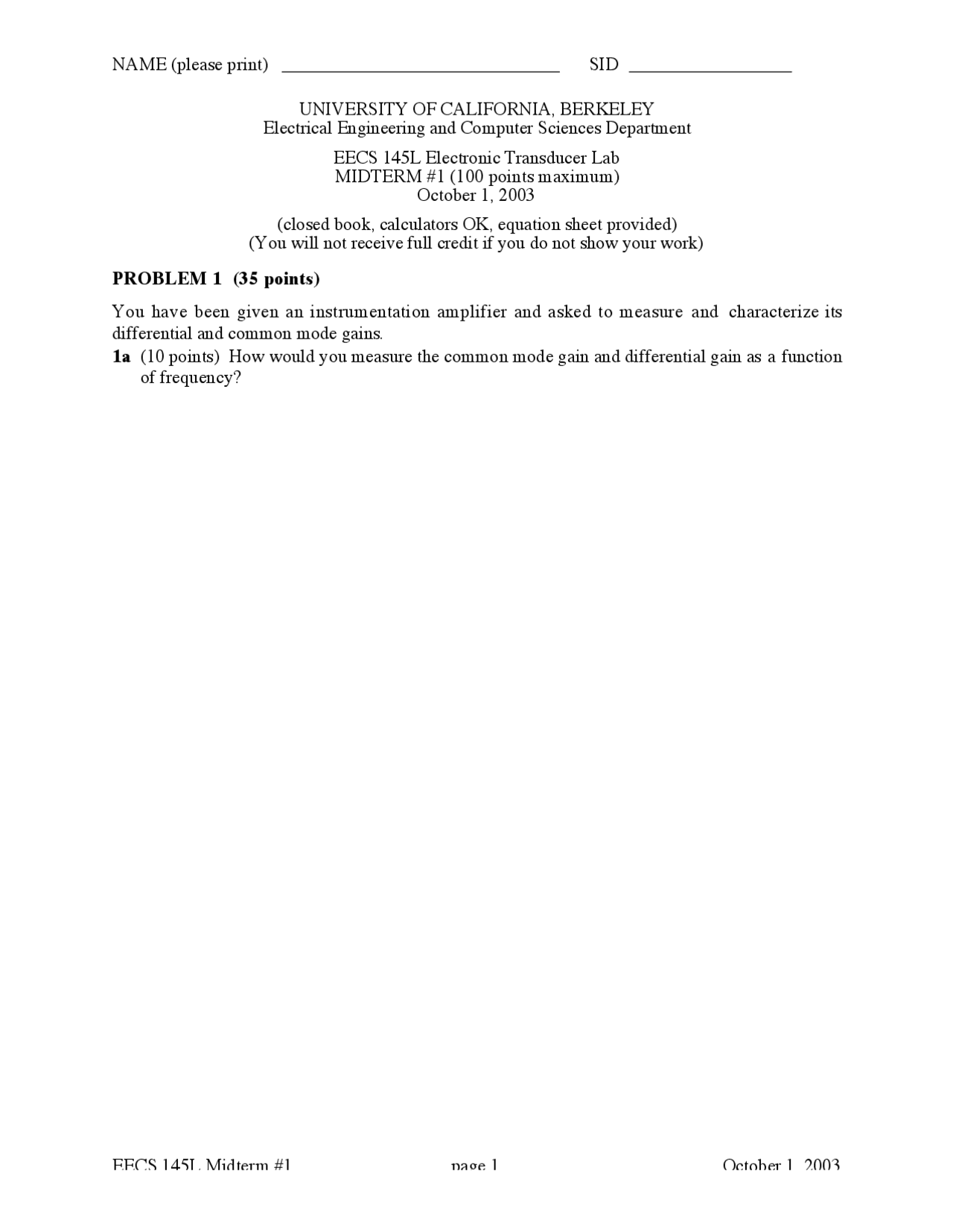 Common Mode Intro Electronic Transducer Lab Exam Docsity