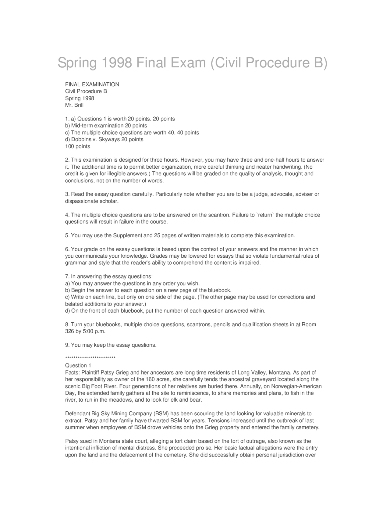 Factual Allegations Civil Procedure Past Paper Docsity