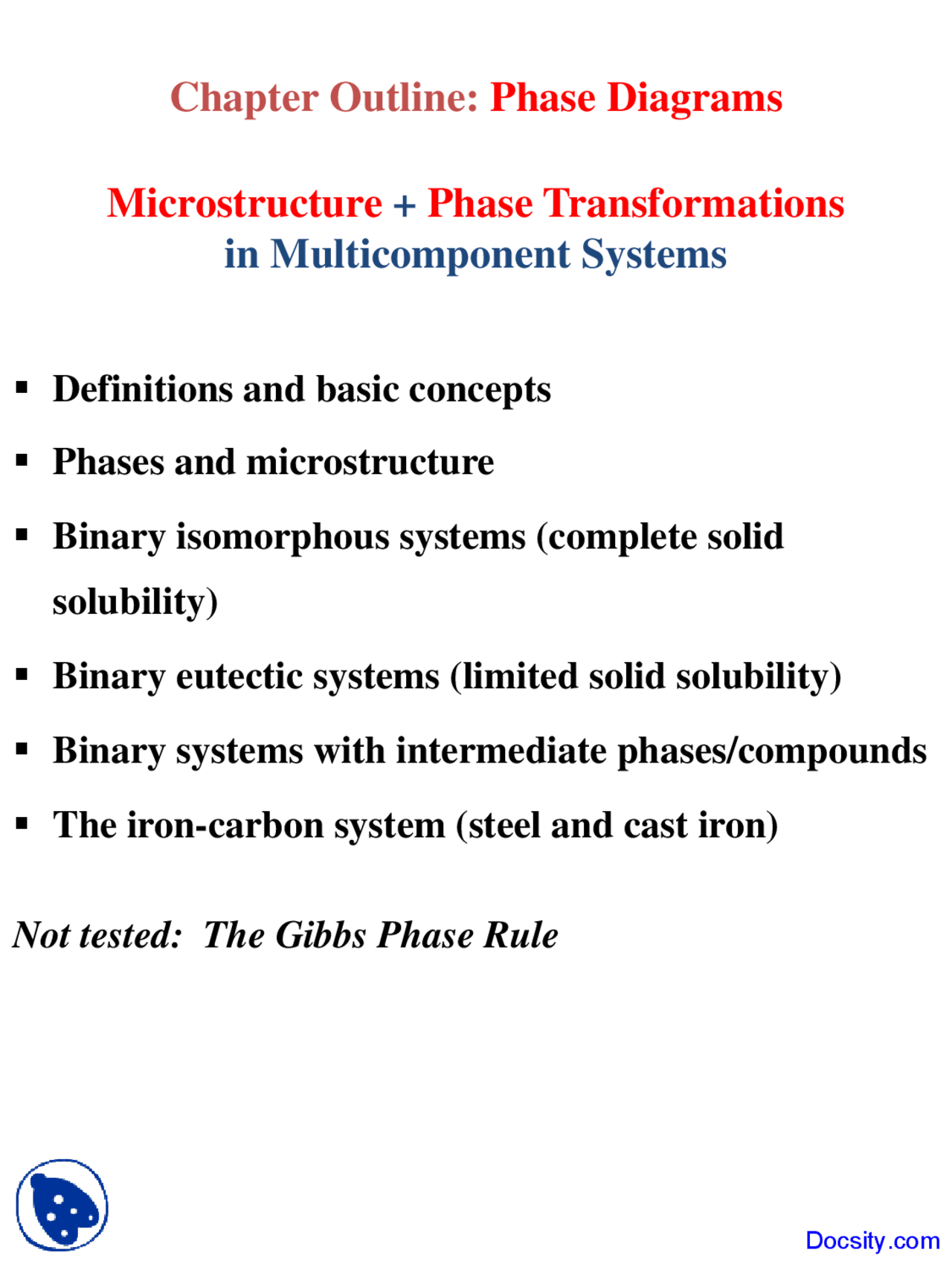 Phase Diagrams - Science and Engineering of Materials - Lecture Slides - Docsity