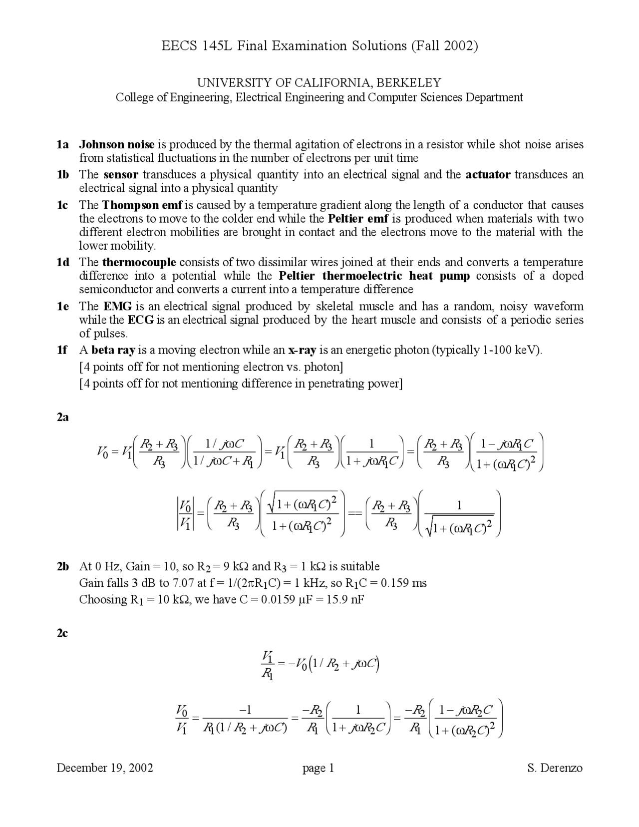 Johnson Noise Intro Electronic Transducer Lab Solved Exam Docsity