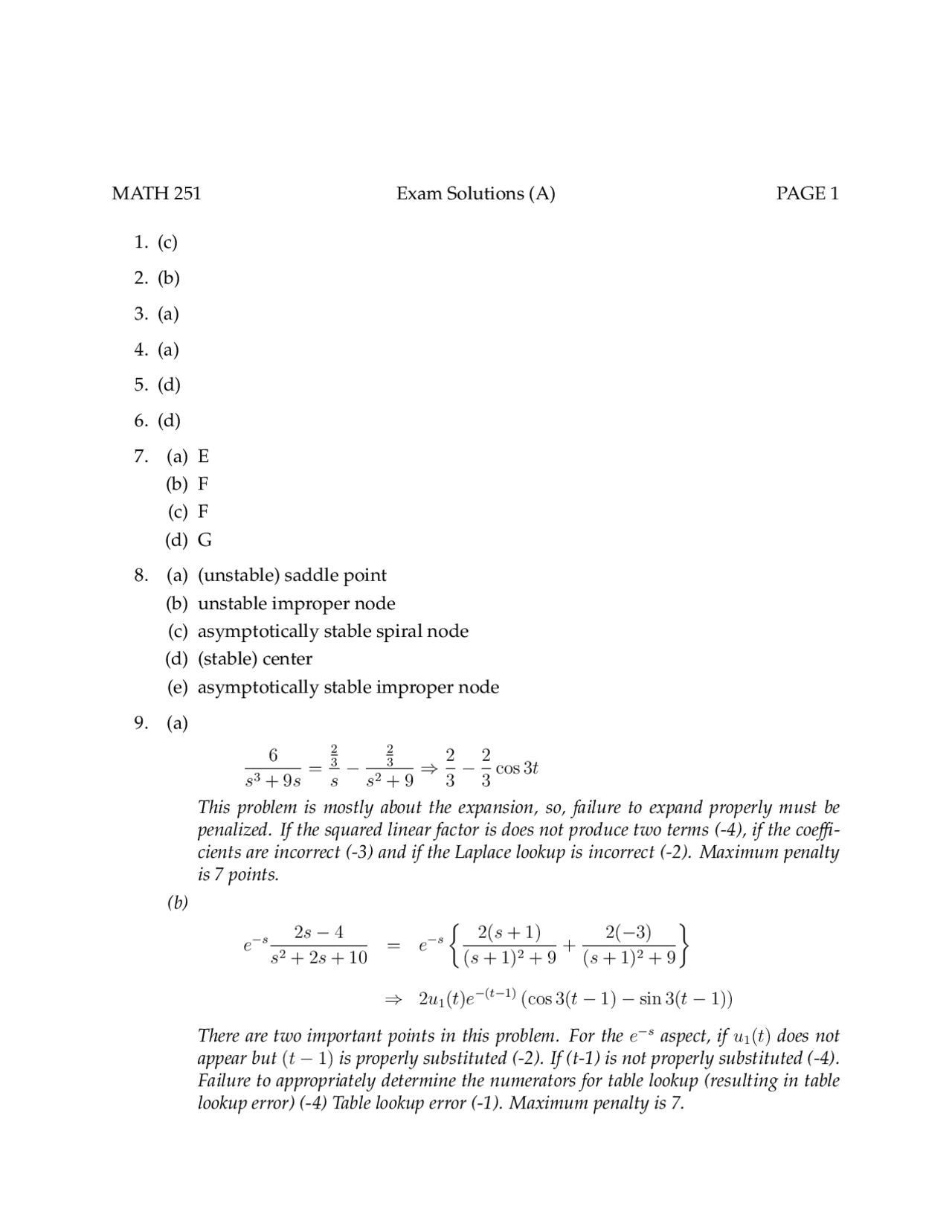 Laplace Transform - Ordinary and Partial Differential Equations - Solved Exam - Docsity