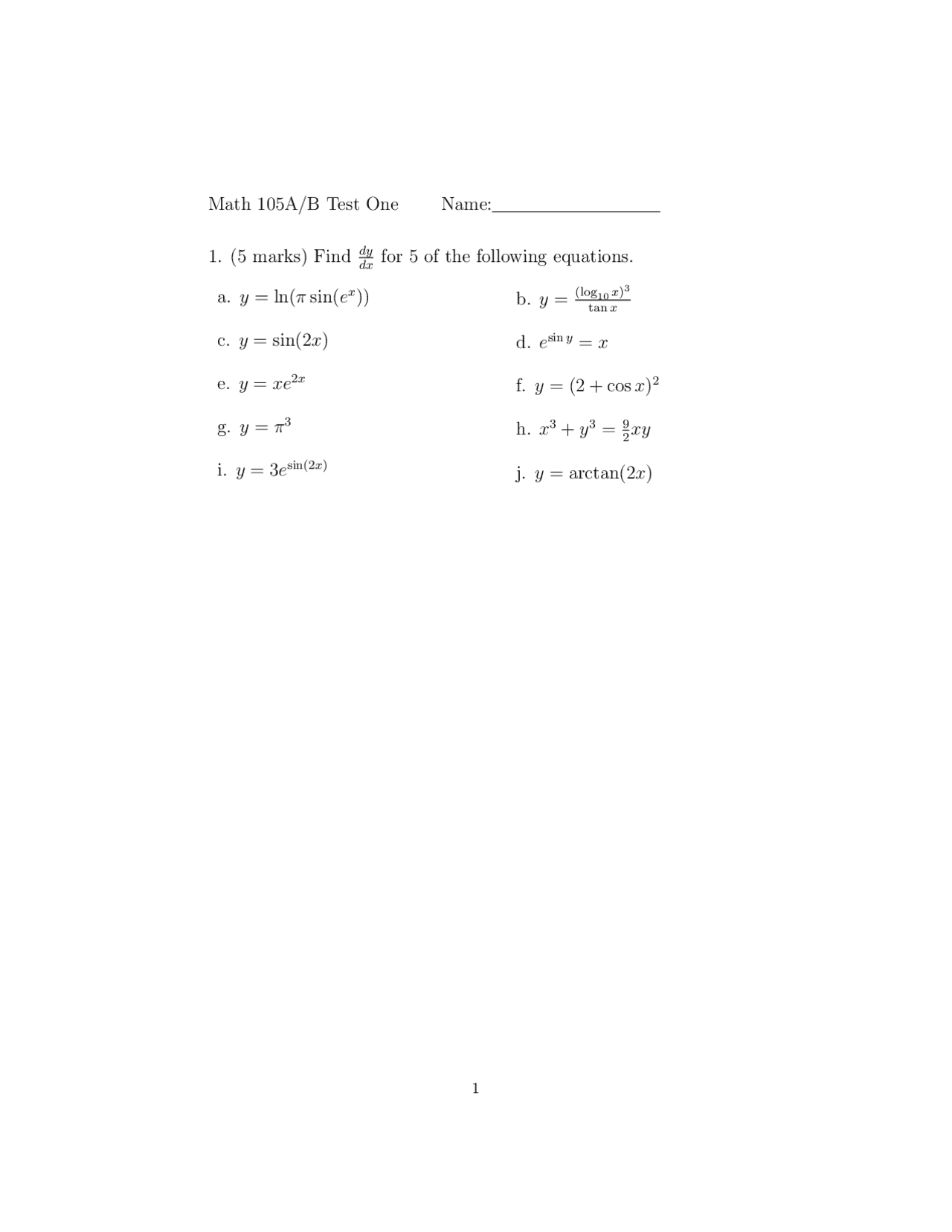 Arctan Multivariable Exam Docsity