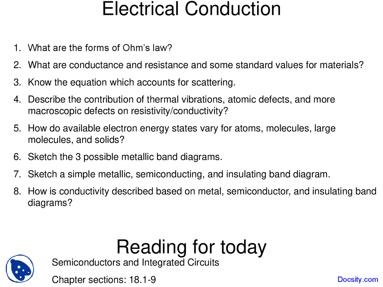 Electrical Conduction Processing Of Materials Lecture Slides Docsity