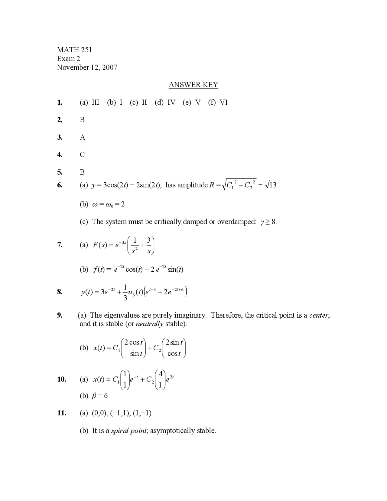 Names Ordinary And Partial Differential Equations Solved Exam Docsity