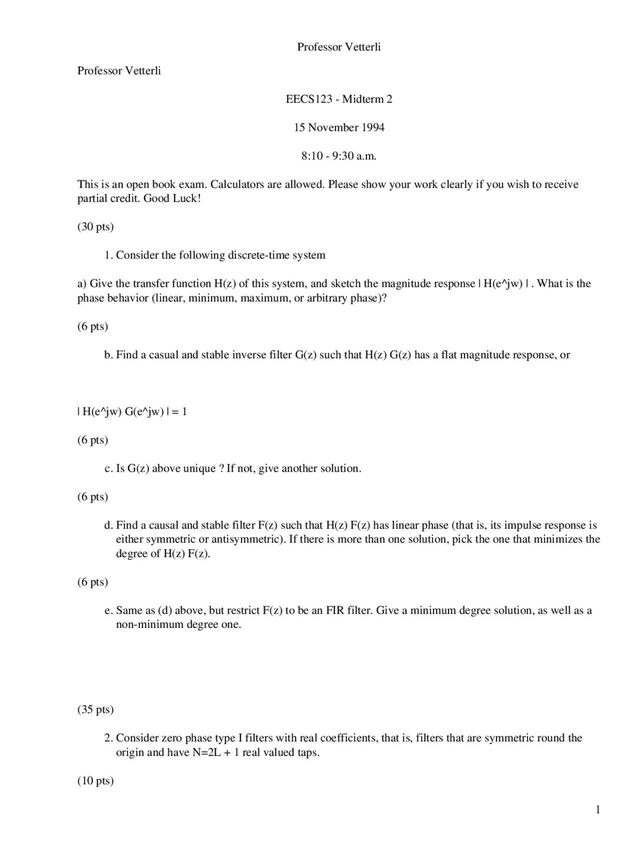 Discrete Time System Digital Signal Processing Exam Docsity