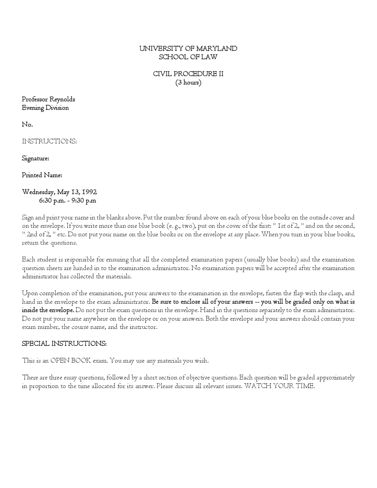 Procedural Motions - Civil Procedure - Past Paper - Docsity