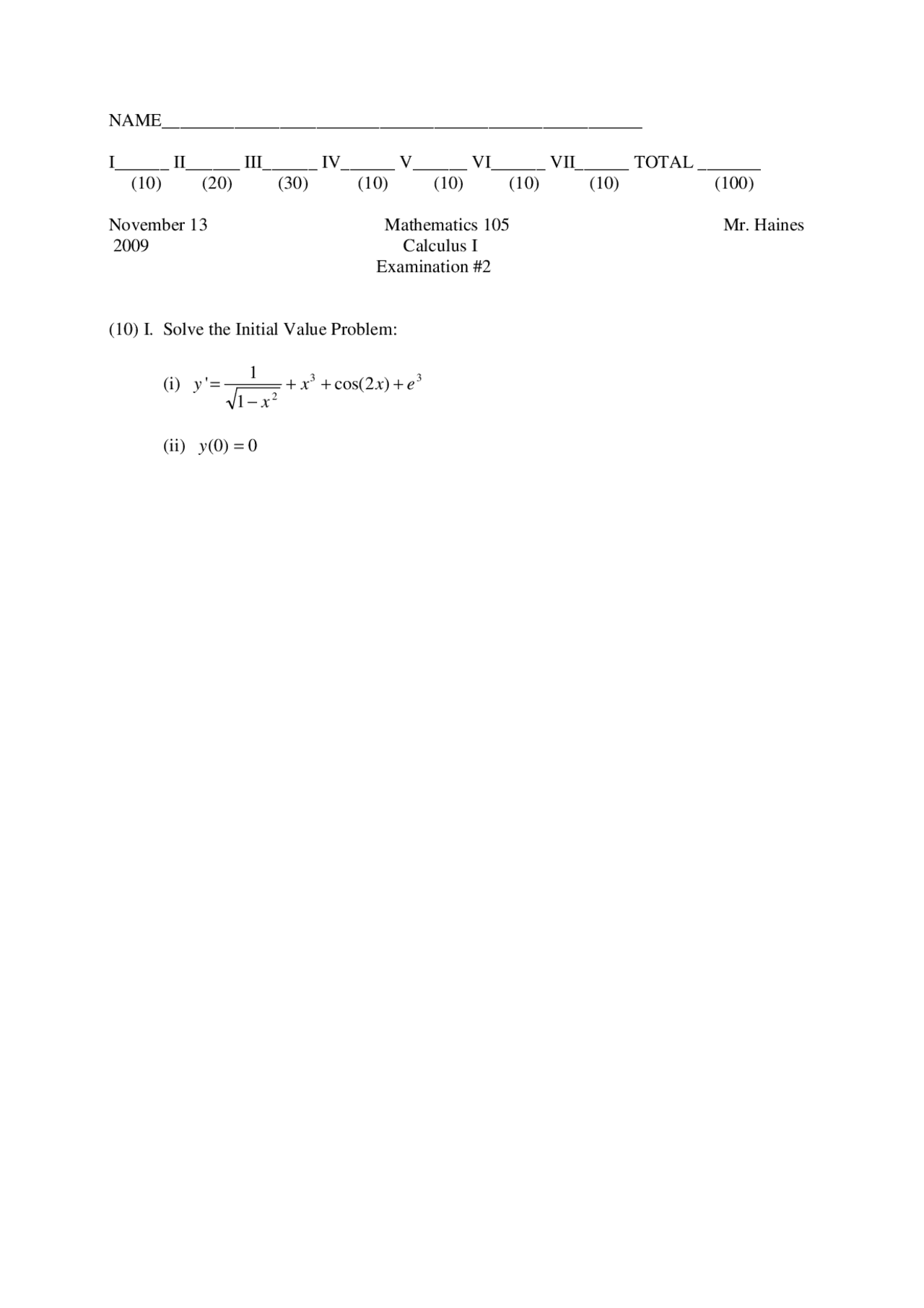 Positive Real Numbers Multivariable Exam Docsity