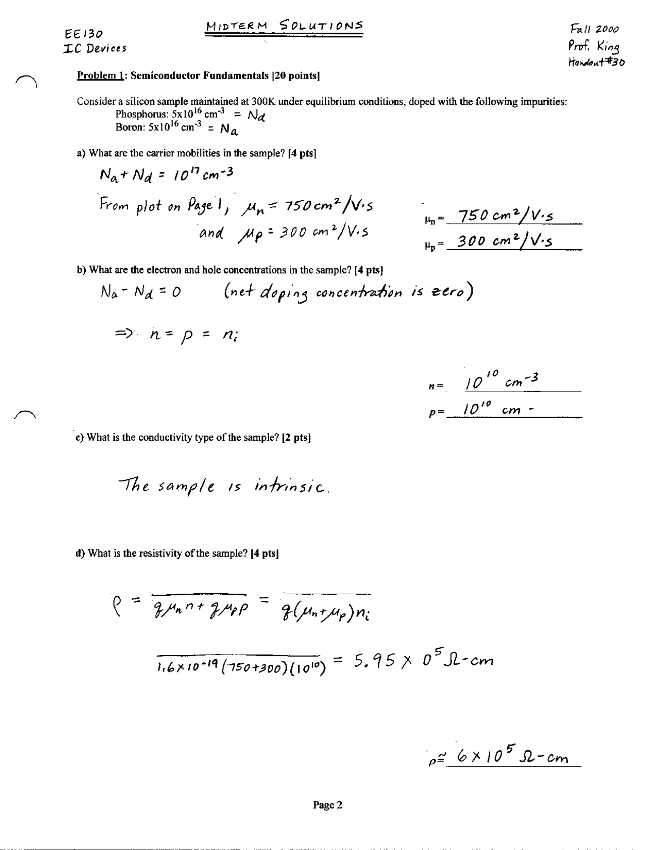 Carrier Mobilities Integrated Circuit Devices Solved Exam Docsity