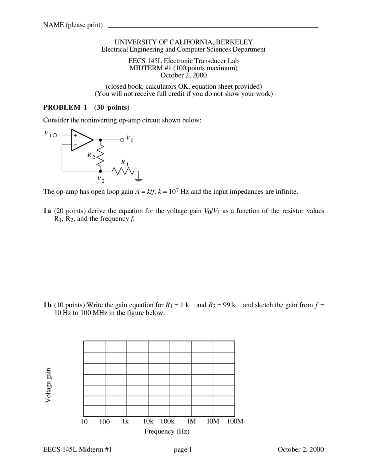 Noninverting Intro Electronic Transducer Lab Exam Docsity