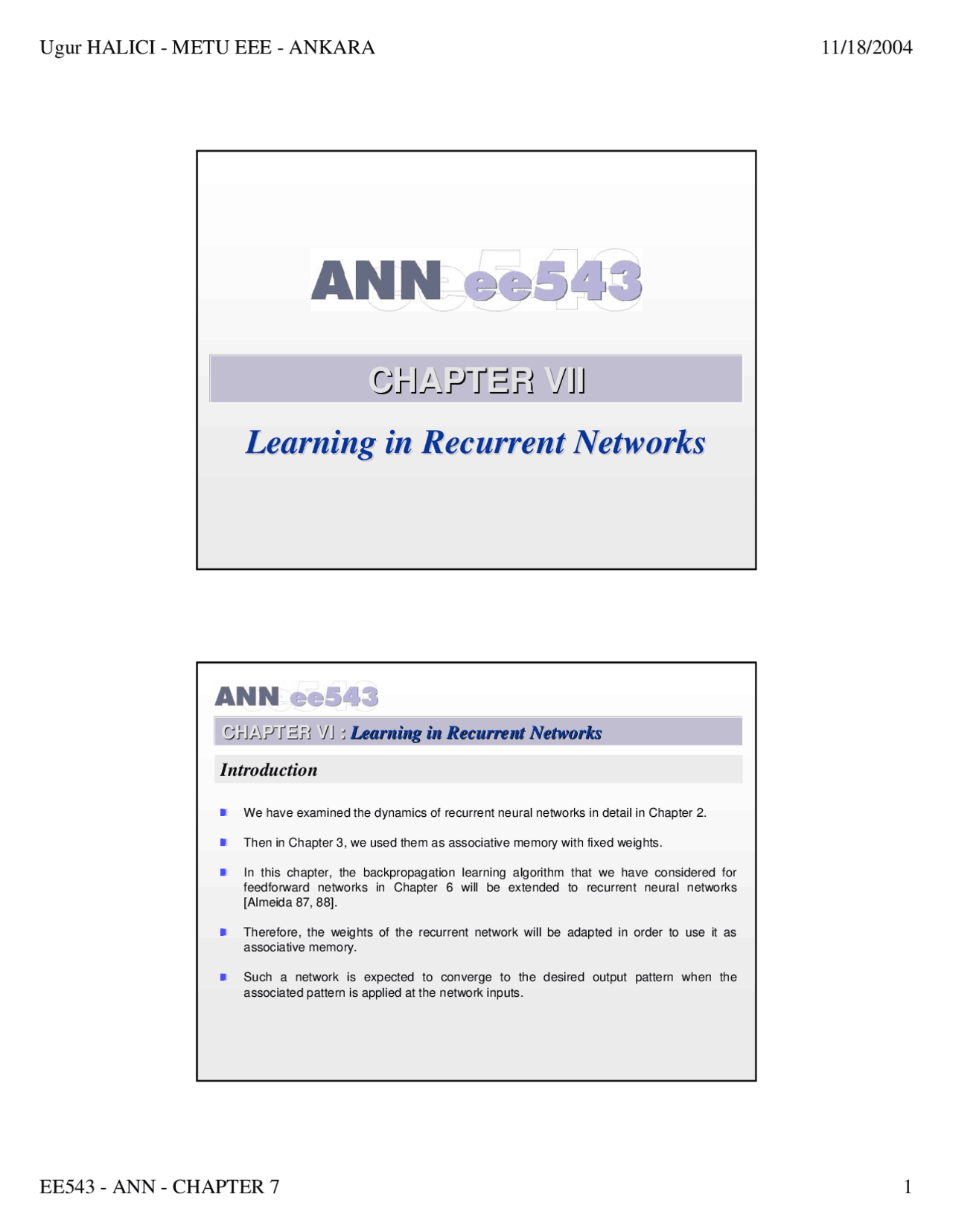 Recurrent Networks Artificial Neural Networks Lecture Slides Docsity