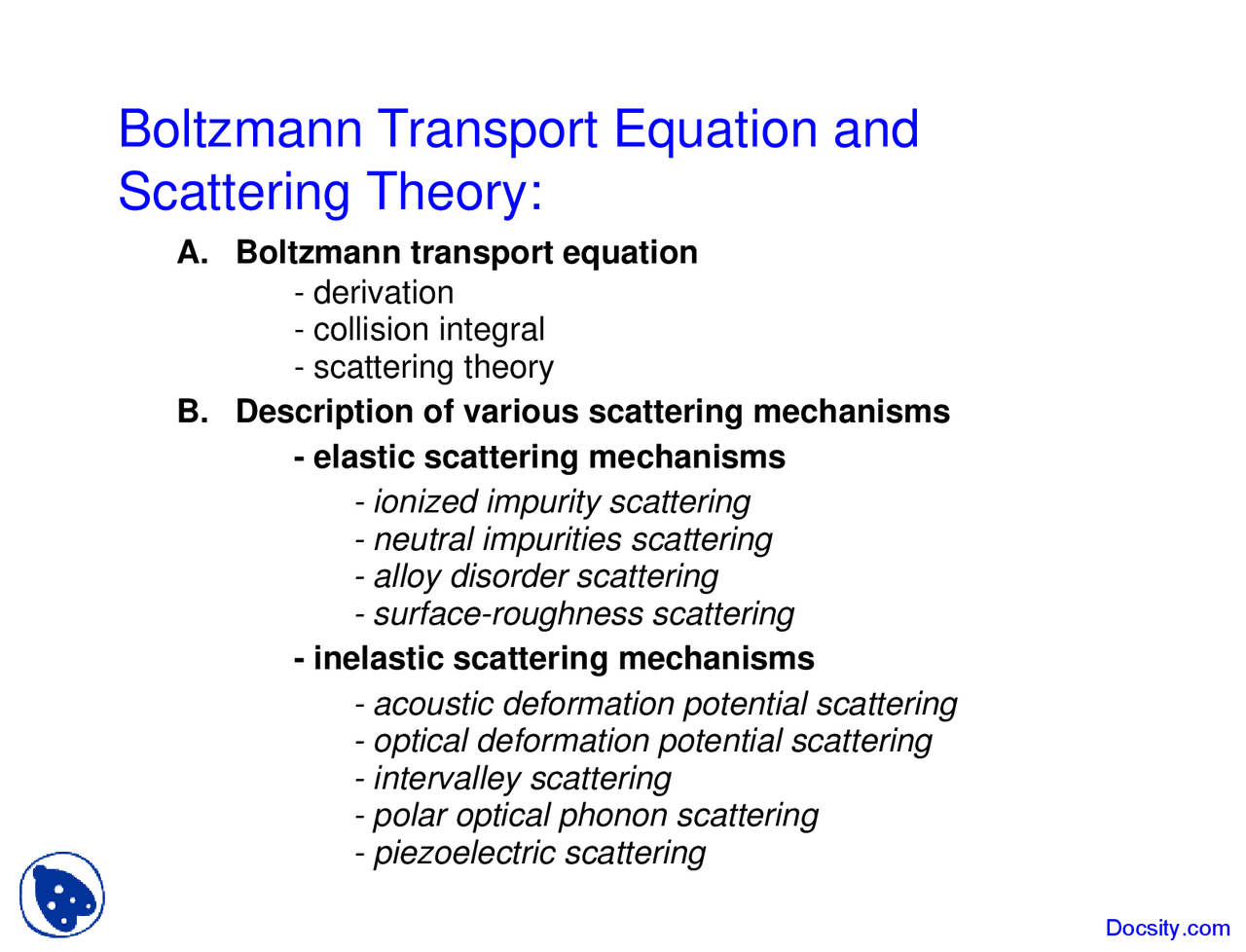Boltzmann Transport Equation - Advanced Device Simulation - Lecture Slides - Docsity