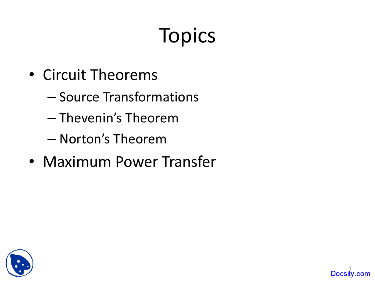 Circuit Theorems Circuit Analysis Lecture Slides Docsity