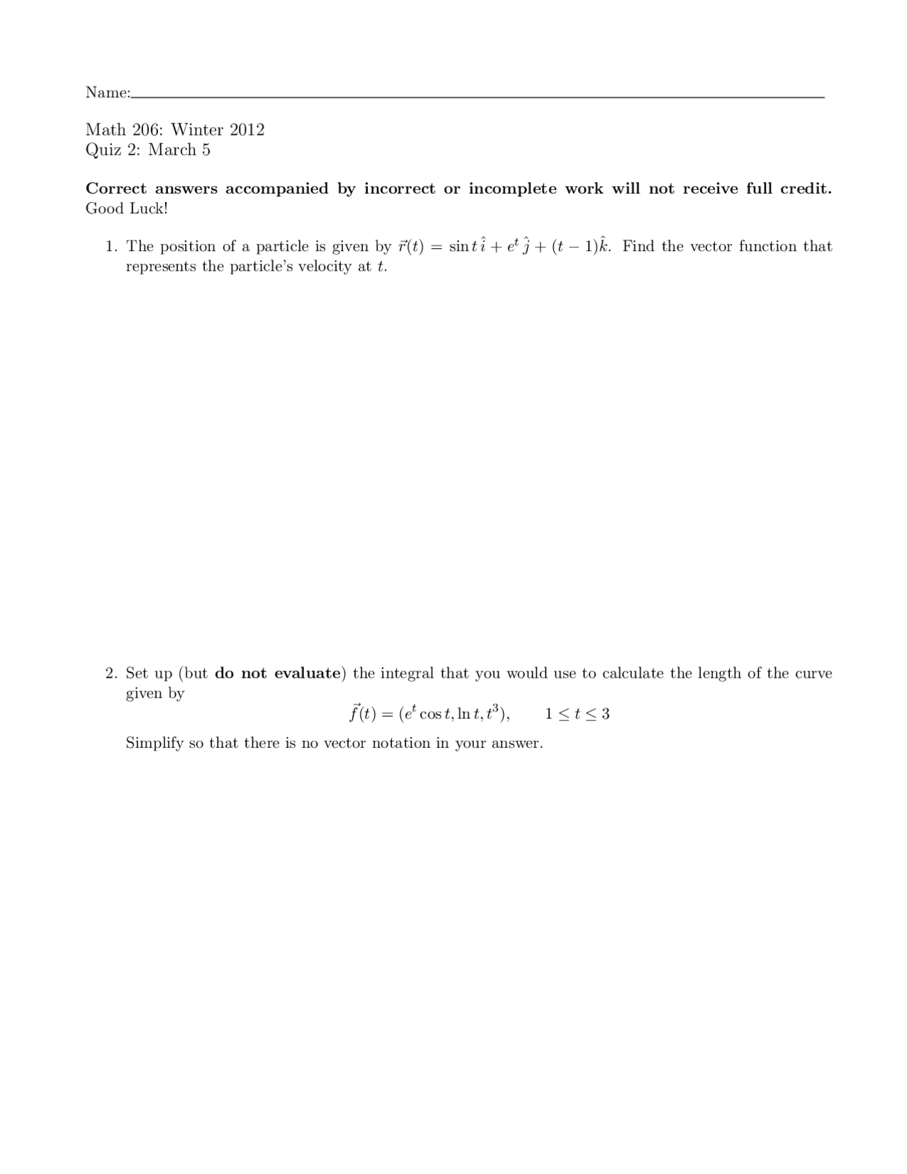 Position Multivariable Quiz Docsity
