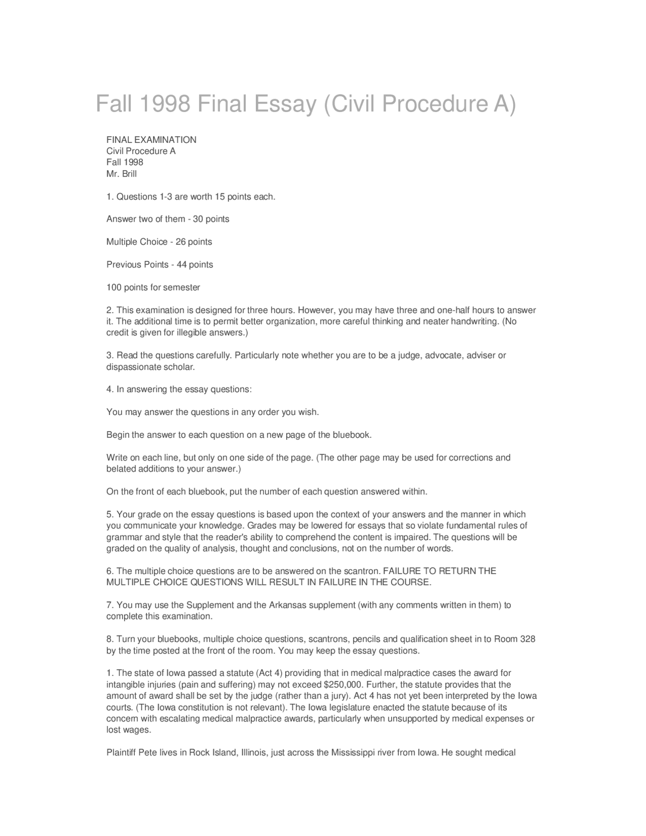 Seventh Amendment Civil Procedure Past Paper Docsity