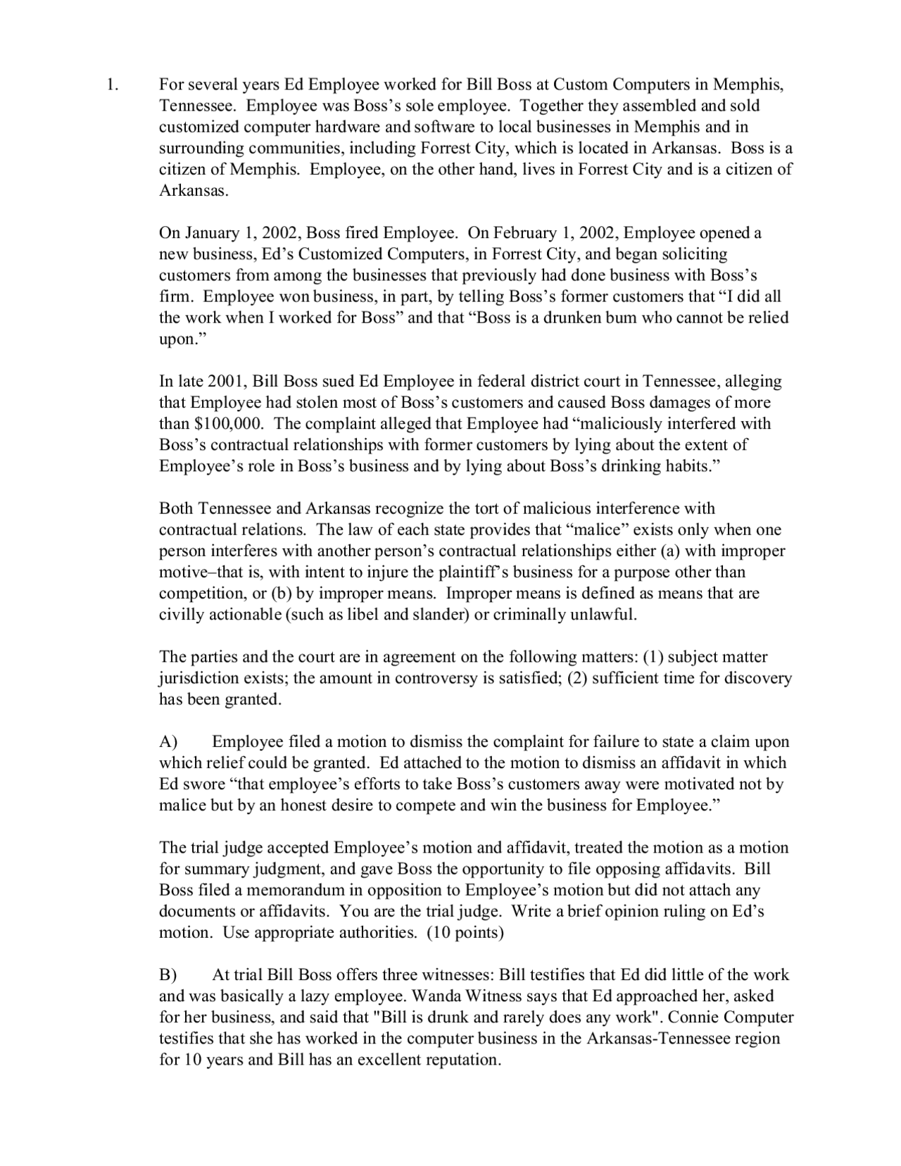 Tort Of Malicious Interference Civil Procedure Past Paper Docsity