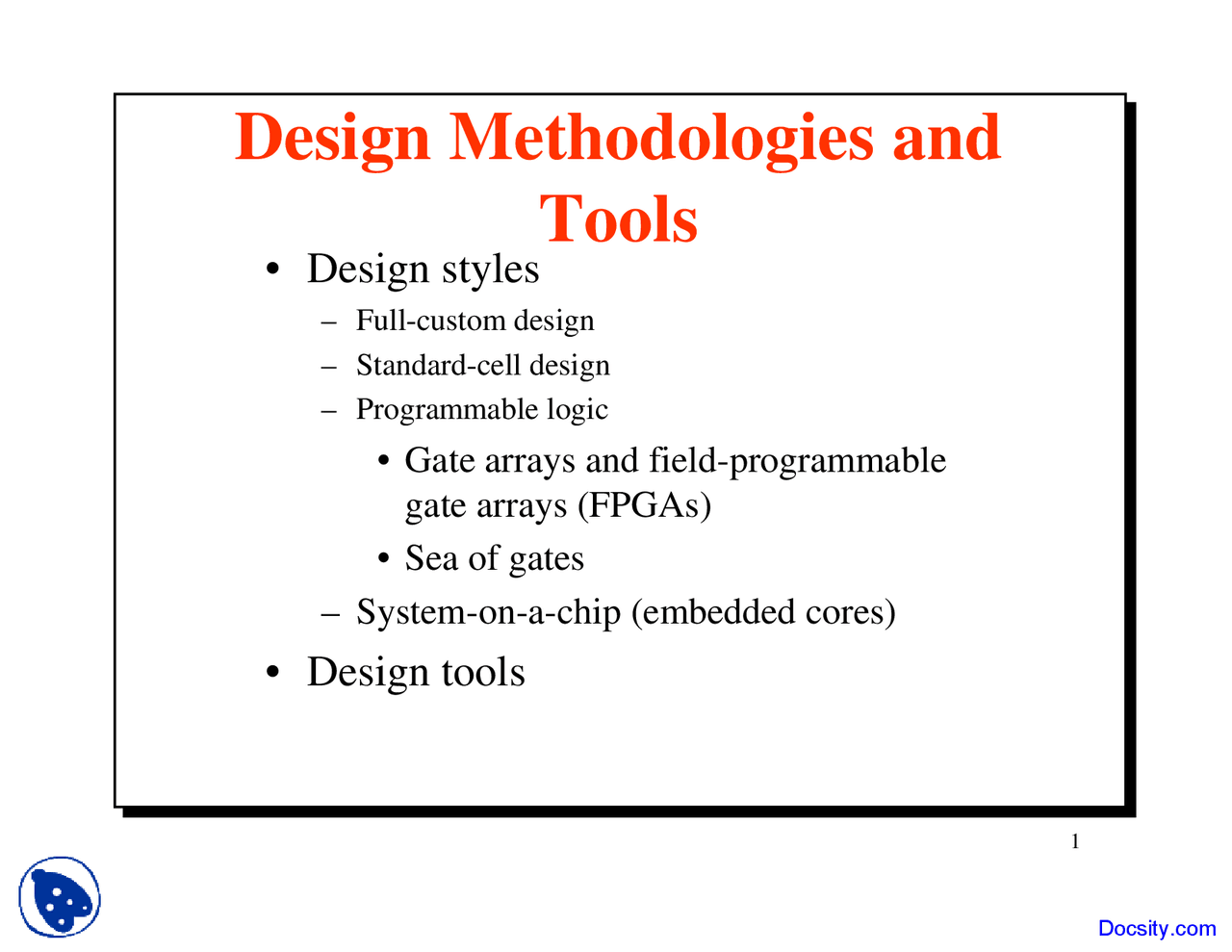Design Methodologies Cmos Design Methodologies Lecture Slides Docsity