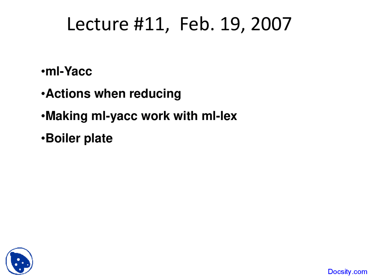Sml Yacc Parser Generator Compiler Design Lecture Slides Docsity