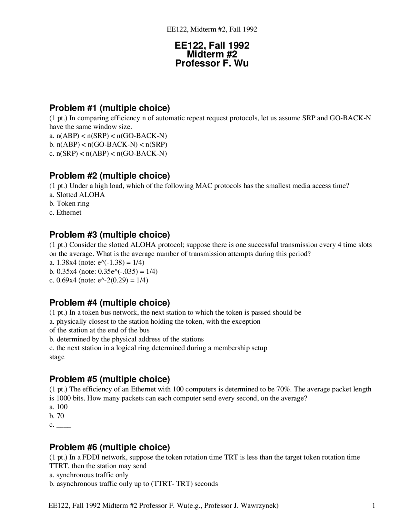 Slotted - Introduction to Communication Networks - Exam - Docsity