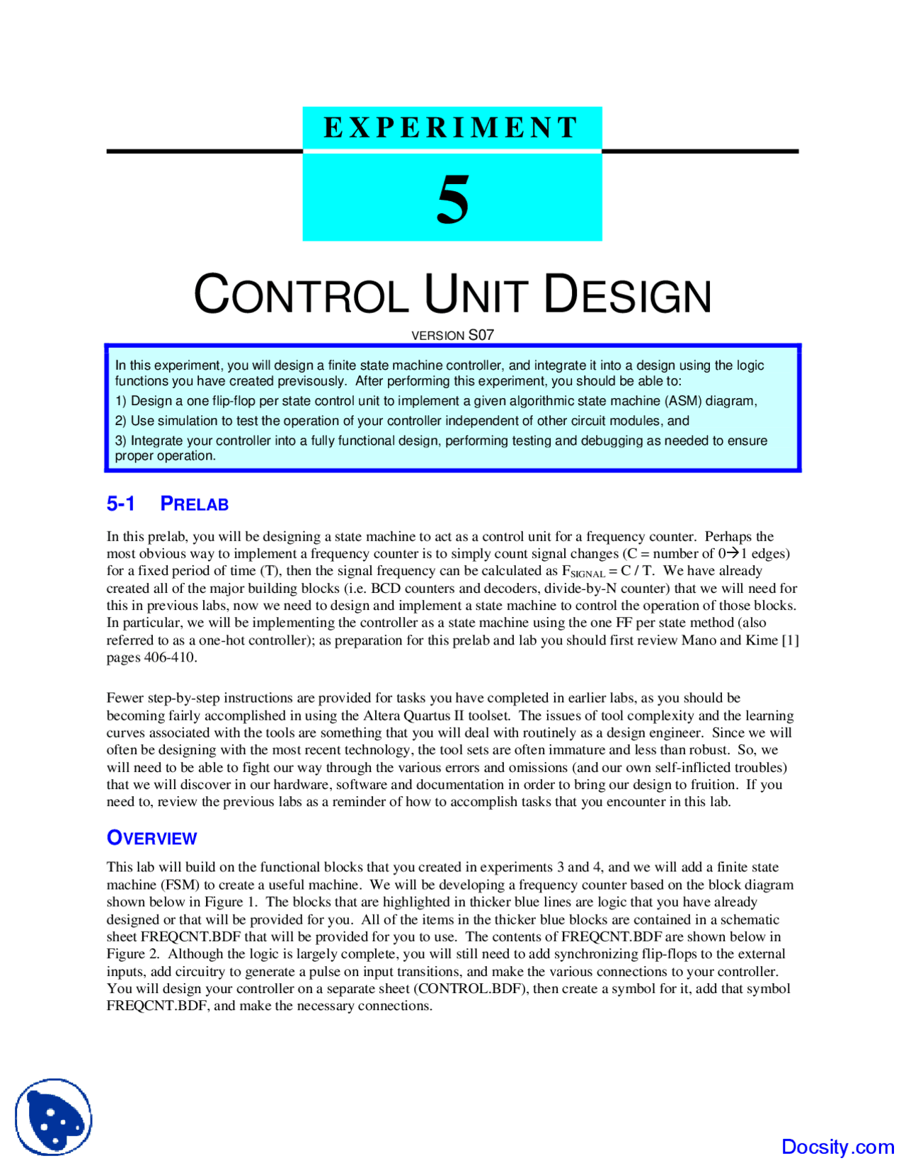 Control Unit Design Digital Logic Laboratory Docsity