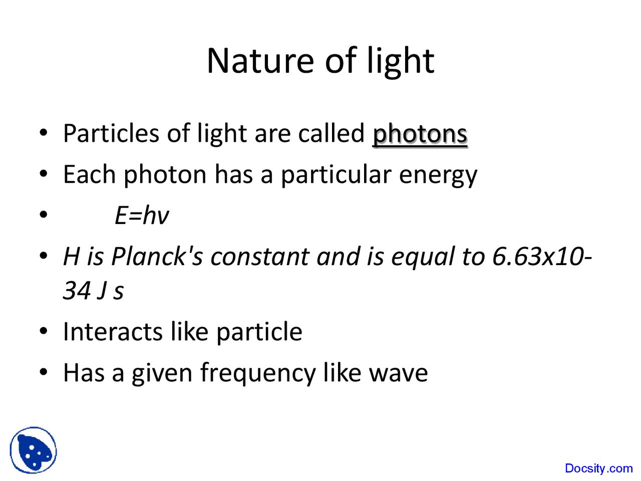 Nature of Light - Physical Engineering - Lecture Slides - Docsity
