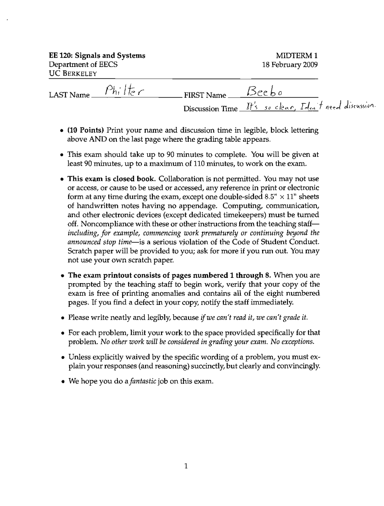 Step Response Signals And Systems Solved Exam Docsity