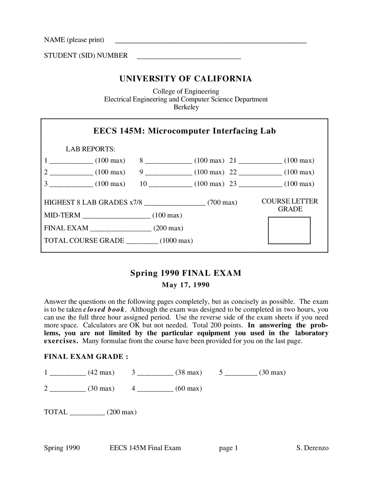 Sample Introductory Microcomputer Interfacing Exam Docsity