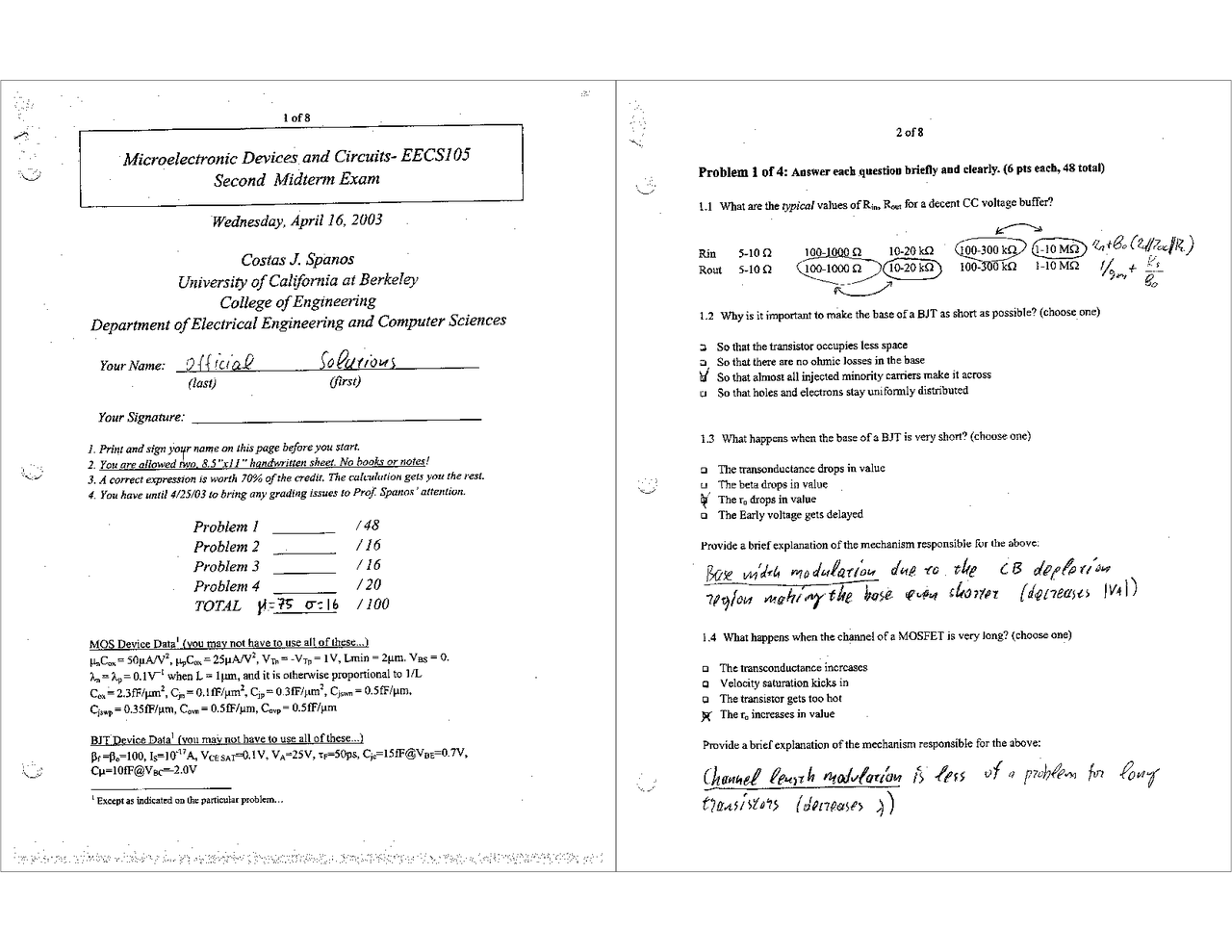 Mos Device Microelectronic Devices And Circuits Solved Exam Docsity