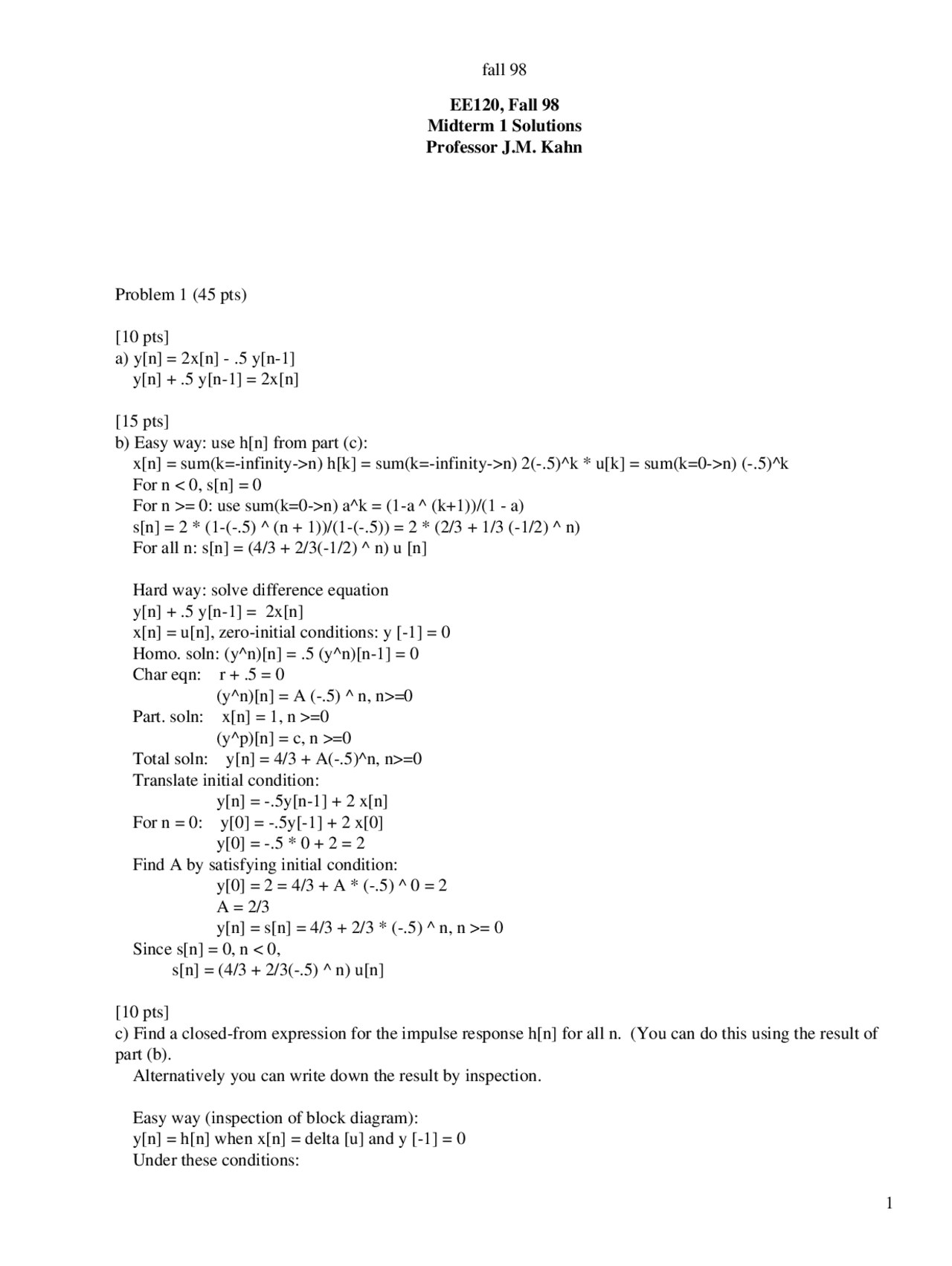 Input Signals And Systems Solved Exam Docsity
