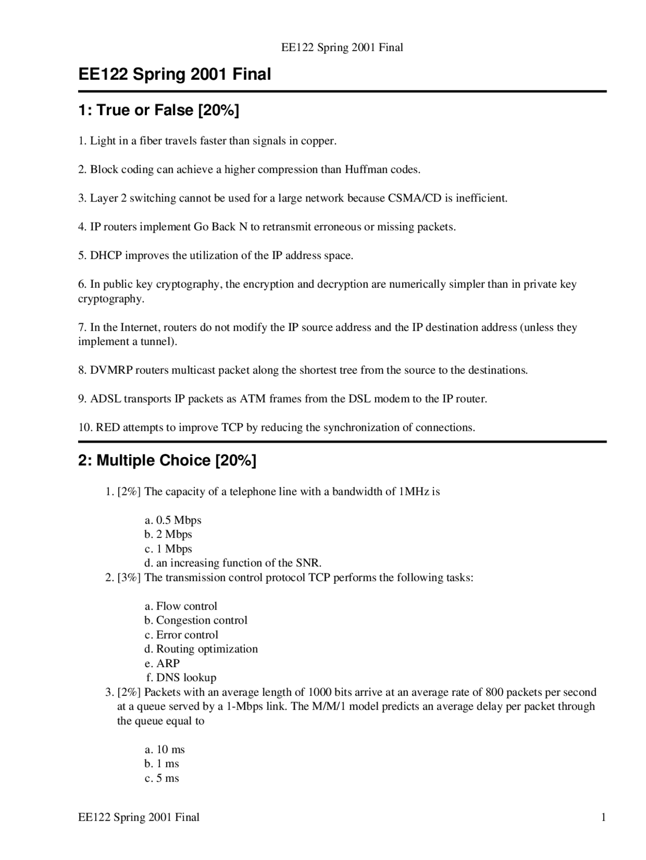Flow Control Introduction To Communication Networks Exam Docsity
