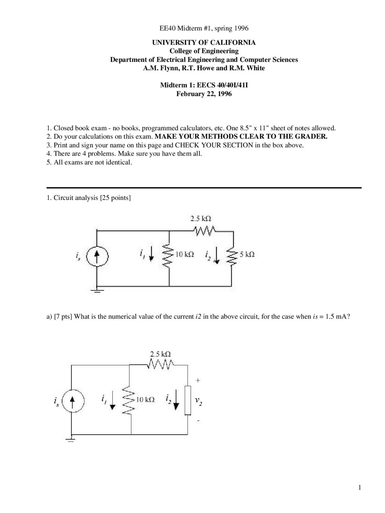 Numerical Value Introduction To Microelectronic Circuits Exam Docsity