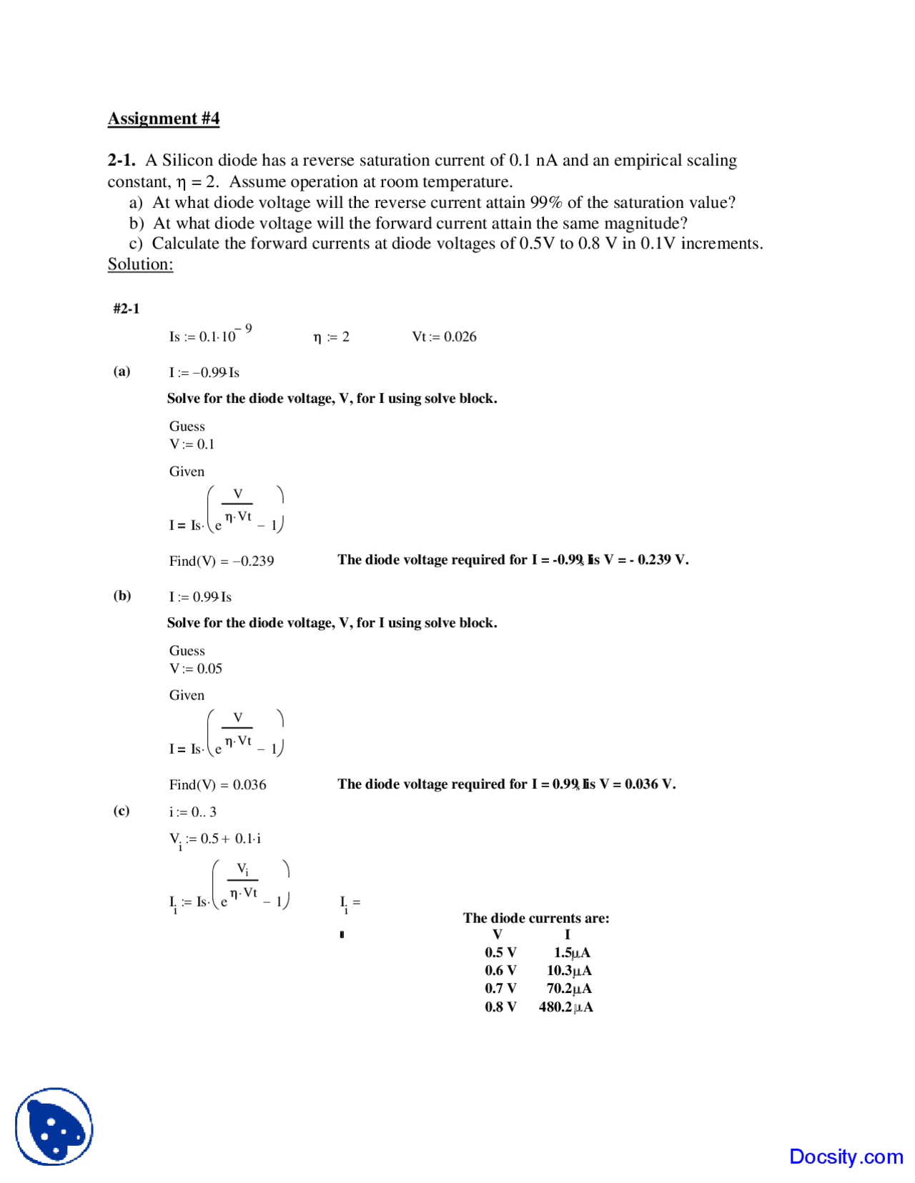 Silicon Diode Electronics Solved Assignment Docsity