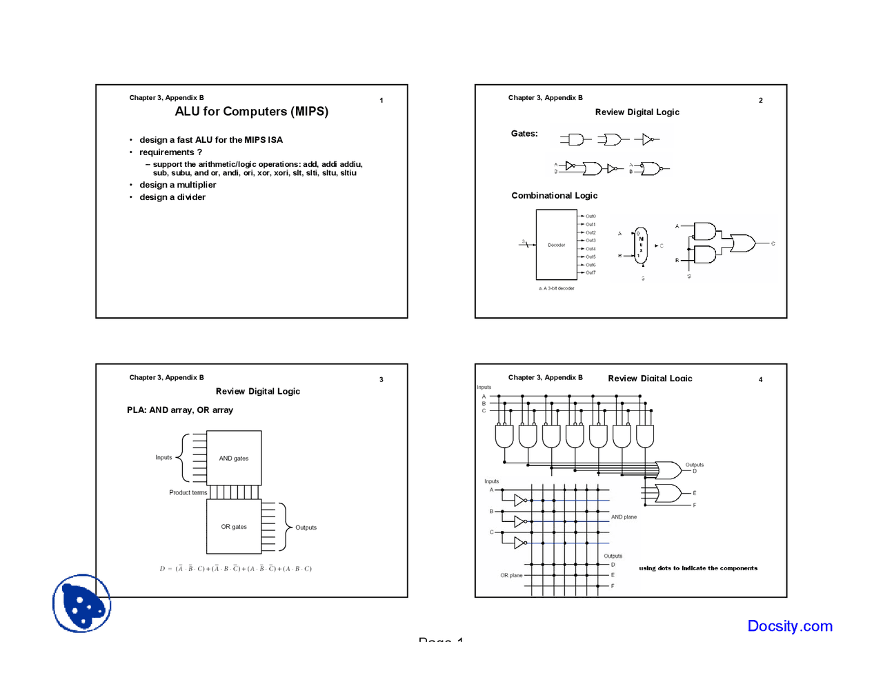 ALU for Computers - Computer Architecture and Design - Lecture Slides ...