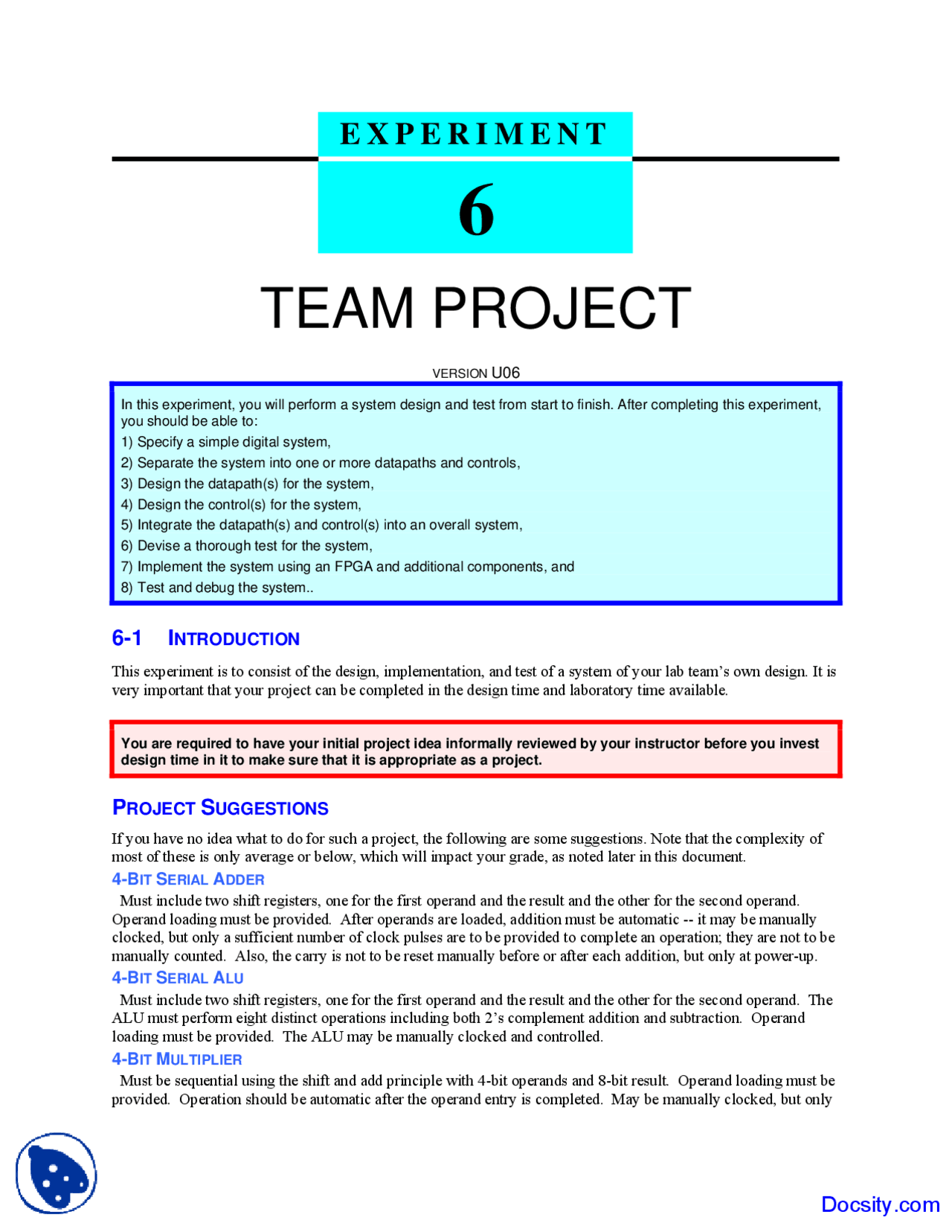 Team Project Digital Logic Laboratory Docsity