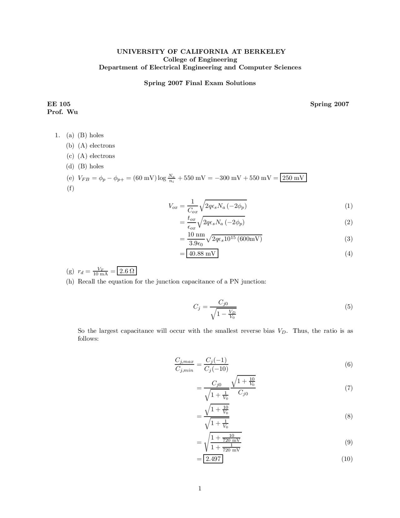 Drain Current Microelectronic Devices And Circuits Solved Exam