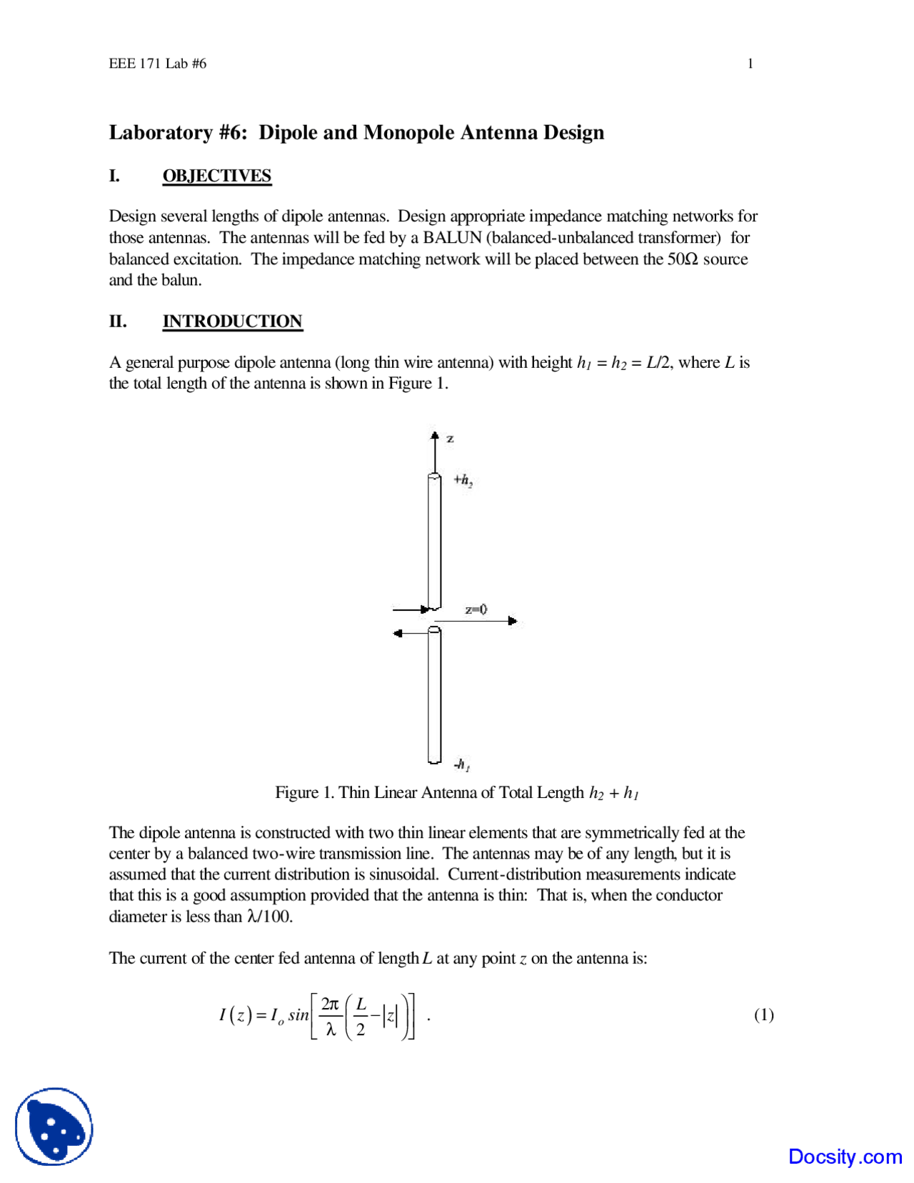 Antenna Design - Communication Transmission Principles - Lab Handouts - Docsity