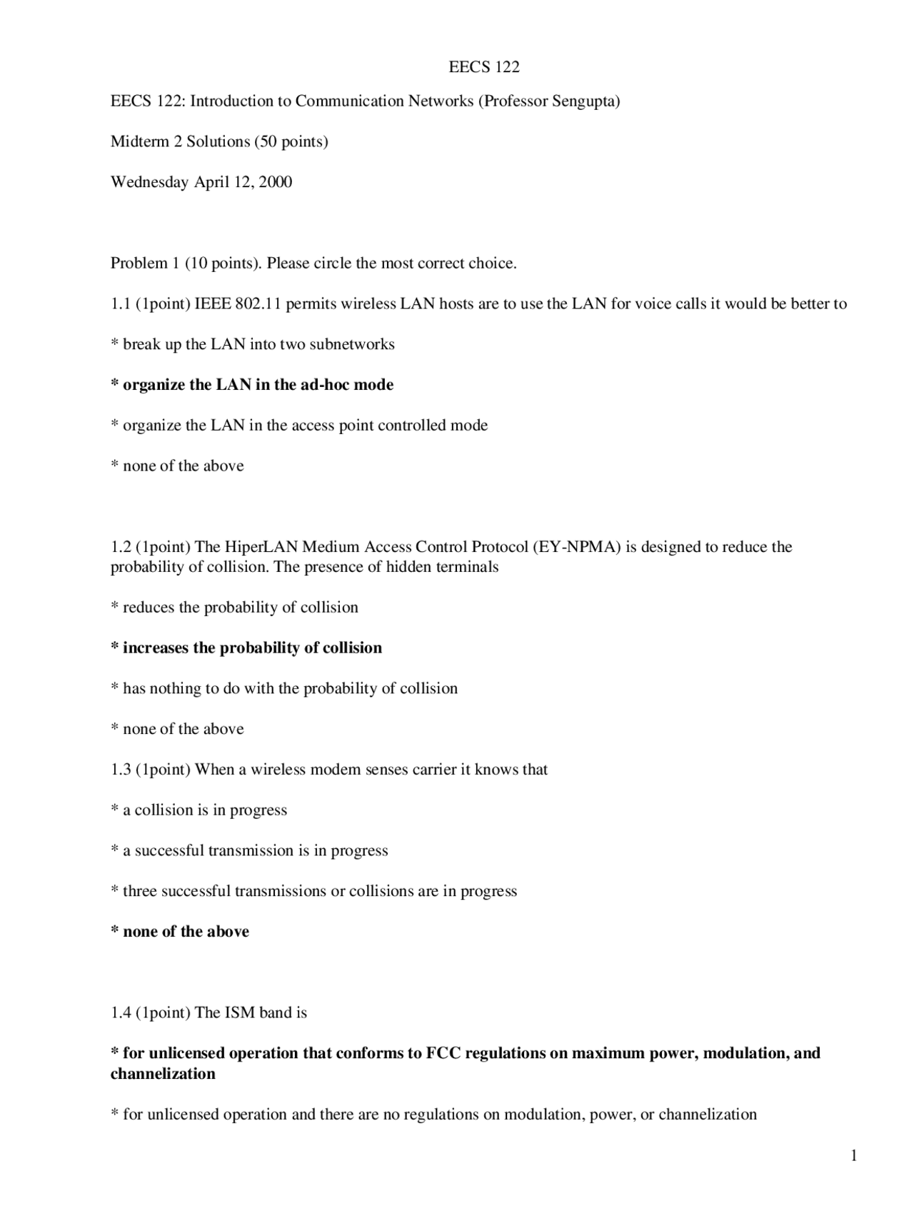 Access Point - Introduction to Communication Networks - Exam - Docsity