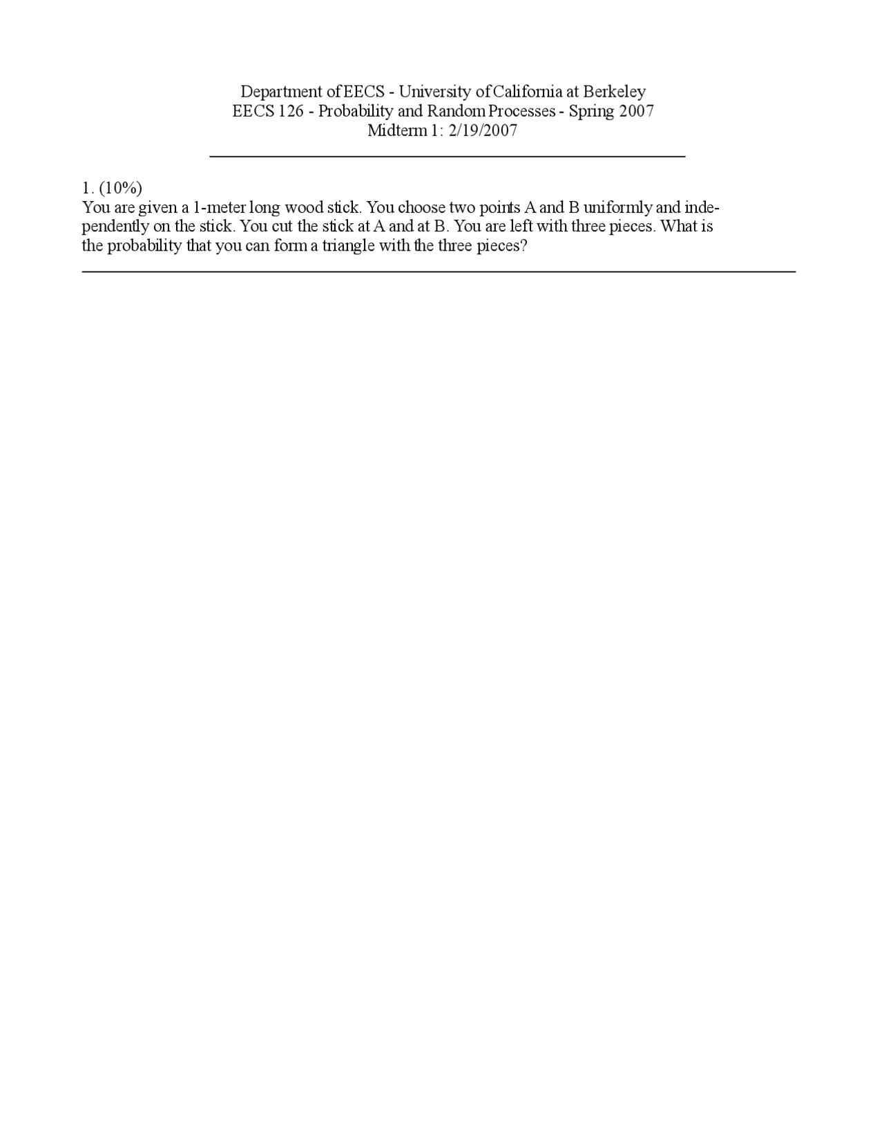 Parameter - Probability and Random Processes - Exam - Docsity