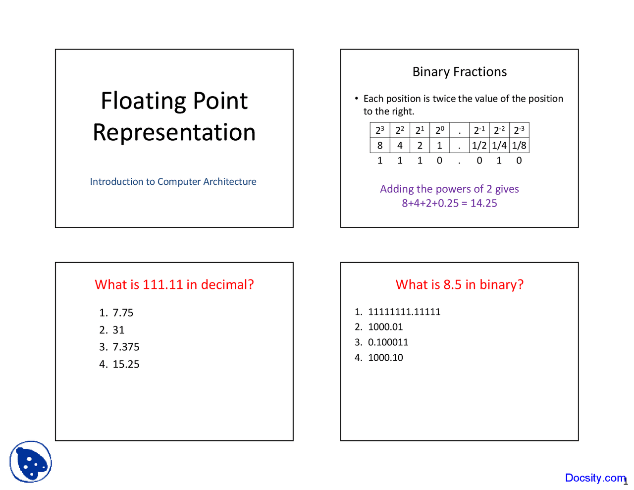 Floating Point Introduction To Computer Architecture Lecture Slides Slides Computer