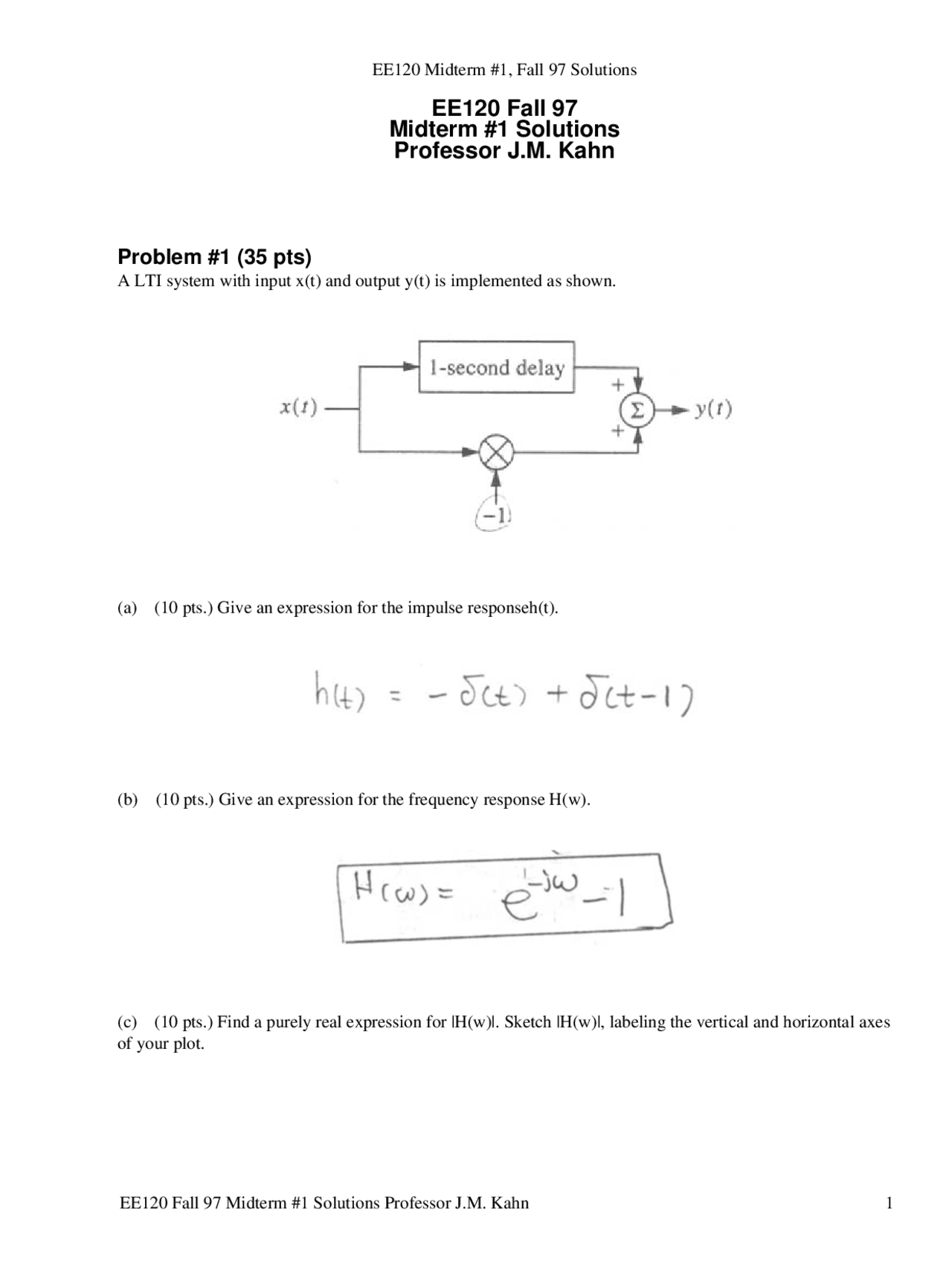 Expression Signals And Systems Solved Exam Docsity