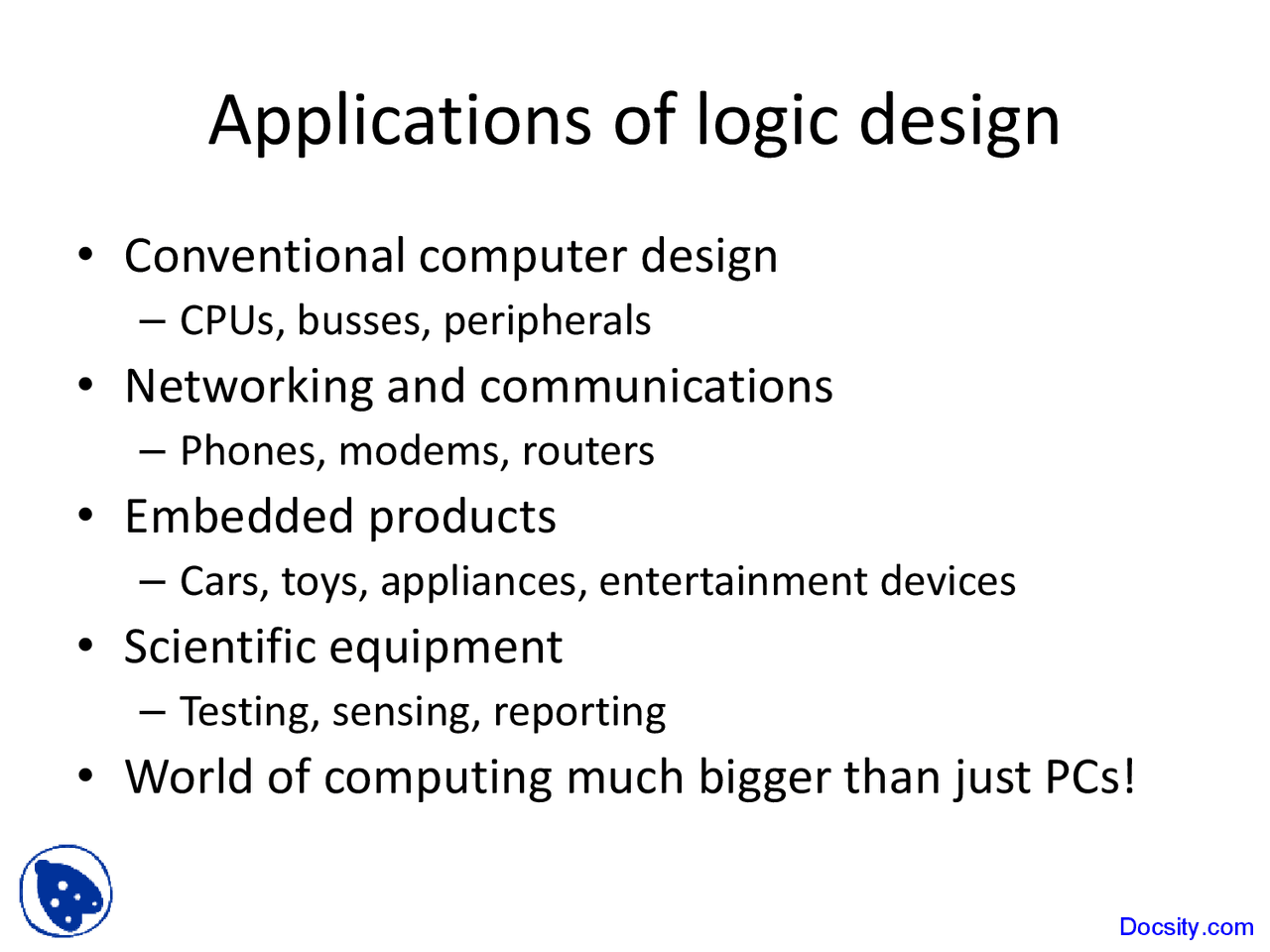 Applications Of Logic Design Docsity